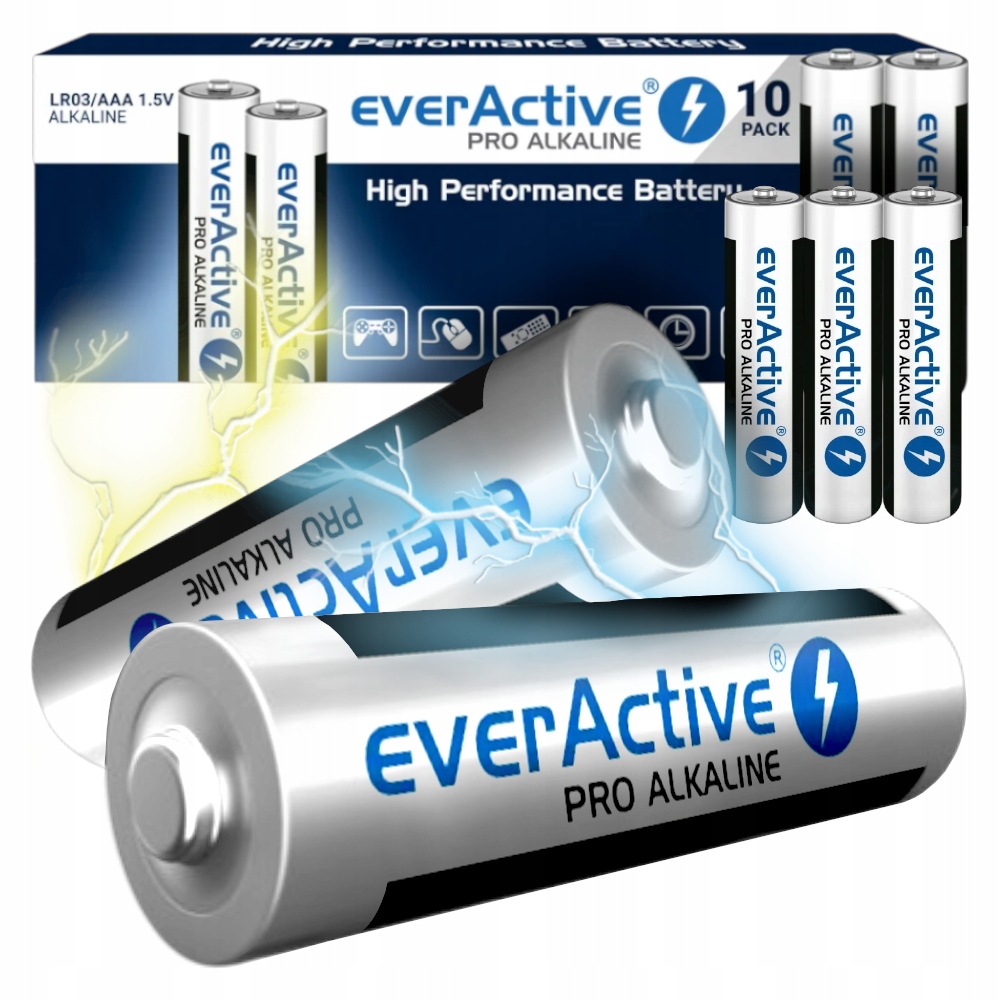 10x BATERIE BATERIA ALKALICZNE PALUSZKI AAA LR03 R03 LR3 LR3 EVERACTIVE ...
