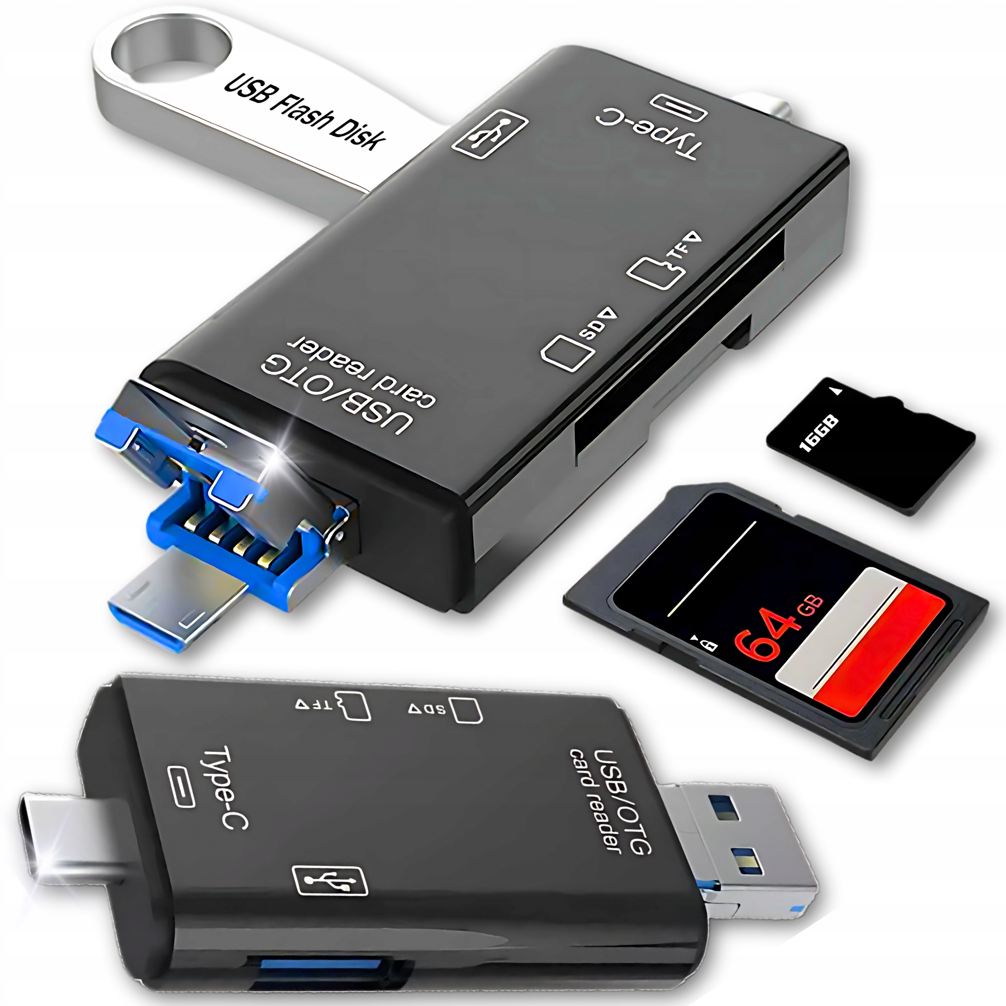 WIELOFUNKCYJNY CZYTNIK KART SD MICRO SD TF USB PENDRIVE USB C MICRO USB 6W1 - Sklep, Opinie ...