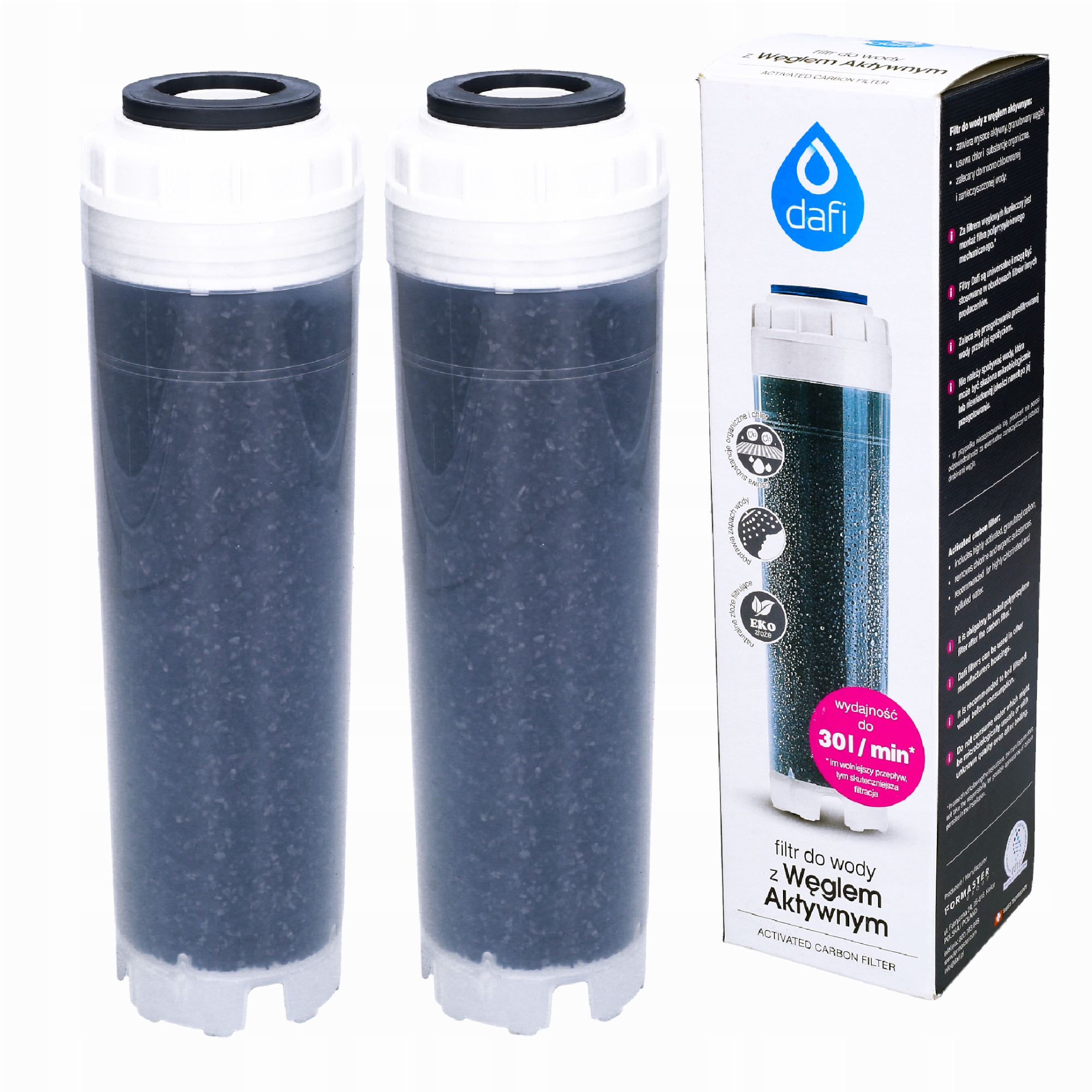Wkład filtrujący do wody Dafi węglowy 25 um 2 szt. - Sklep, Opinie, Cena w Allegro