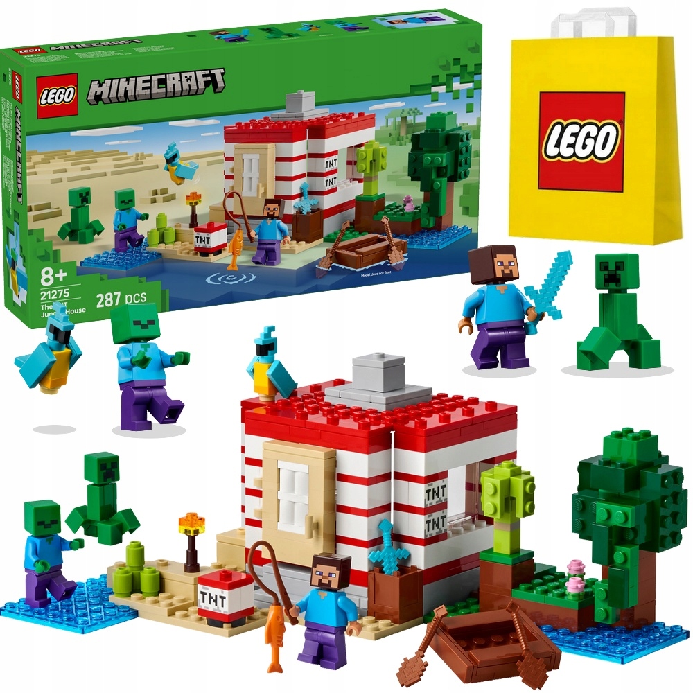 KLOCKI LEGO MINECRAFT 21275 DOM TNT W DŻUNGLI FIGURKI ZOMBIE STEVE ...
