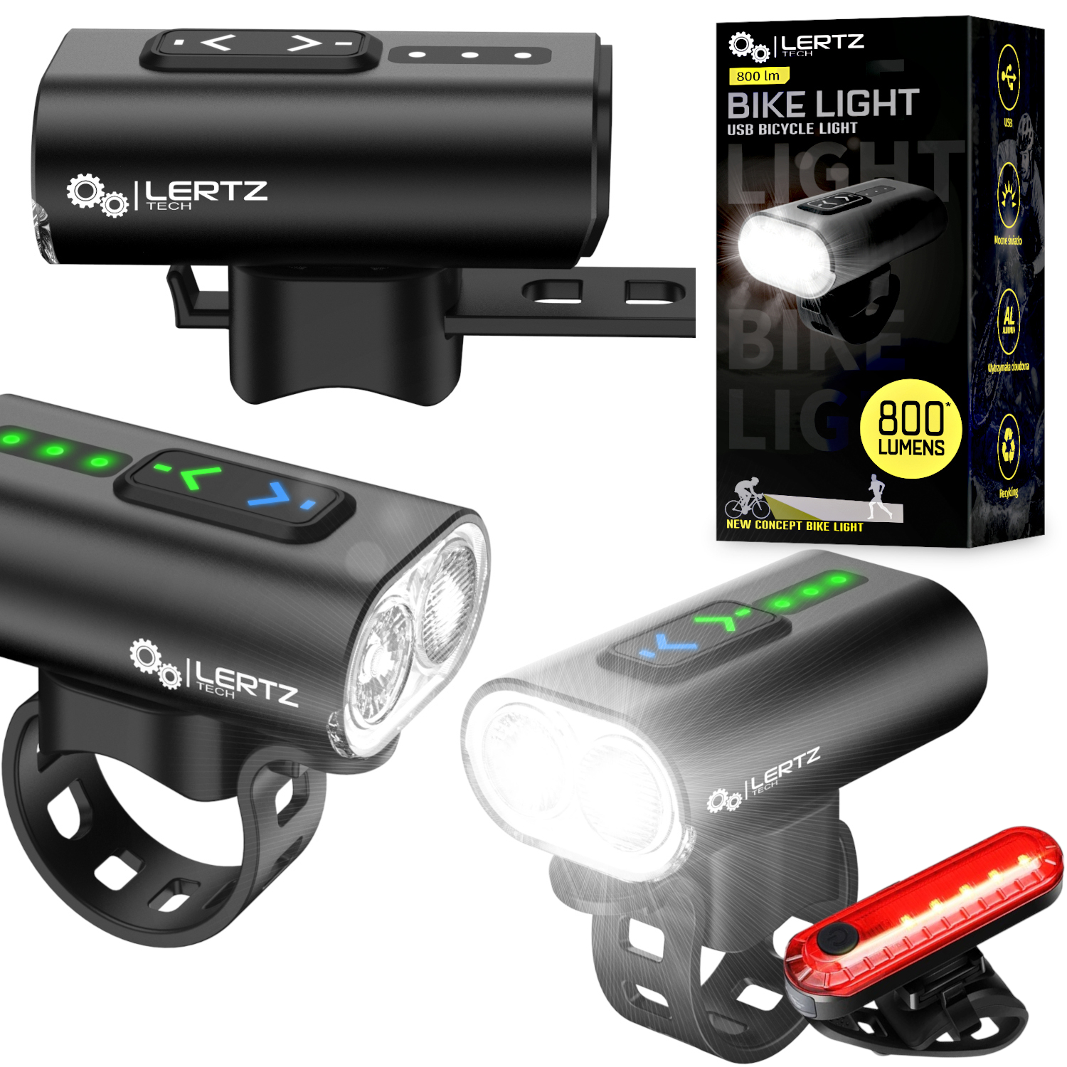 Mocna Lampka ROWEROWA Światło LED przód tył latarka 2600mAh ROWER ...