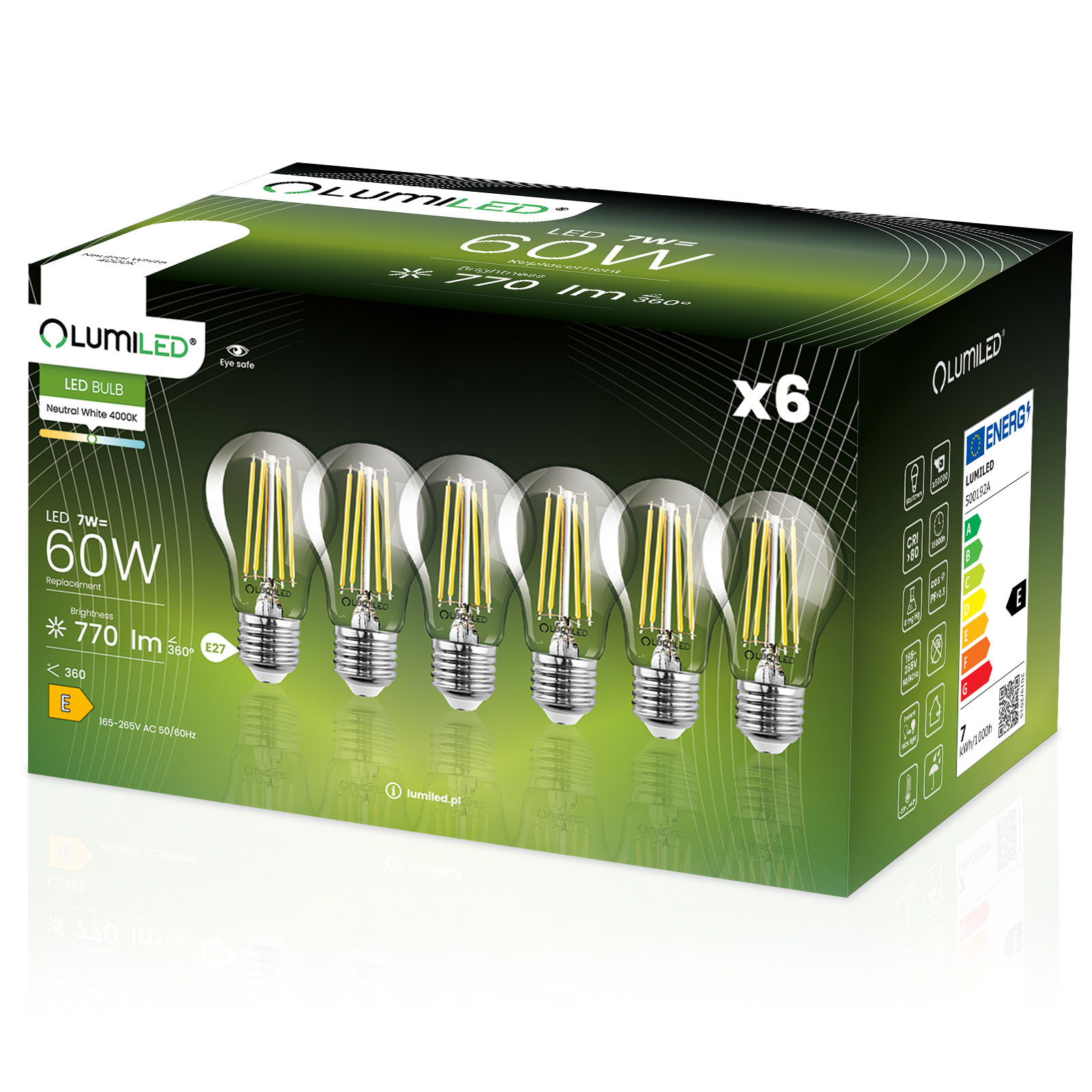 6x Żarówka LED E27 FILAMENT 7W = 60W 4000K Neutralna Ozdobna LUMILED ...