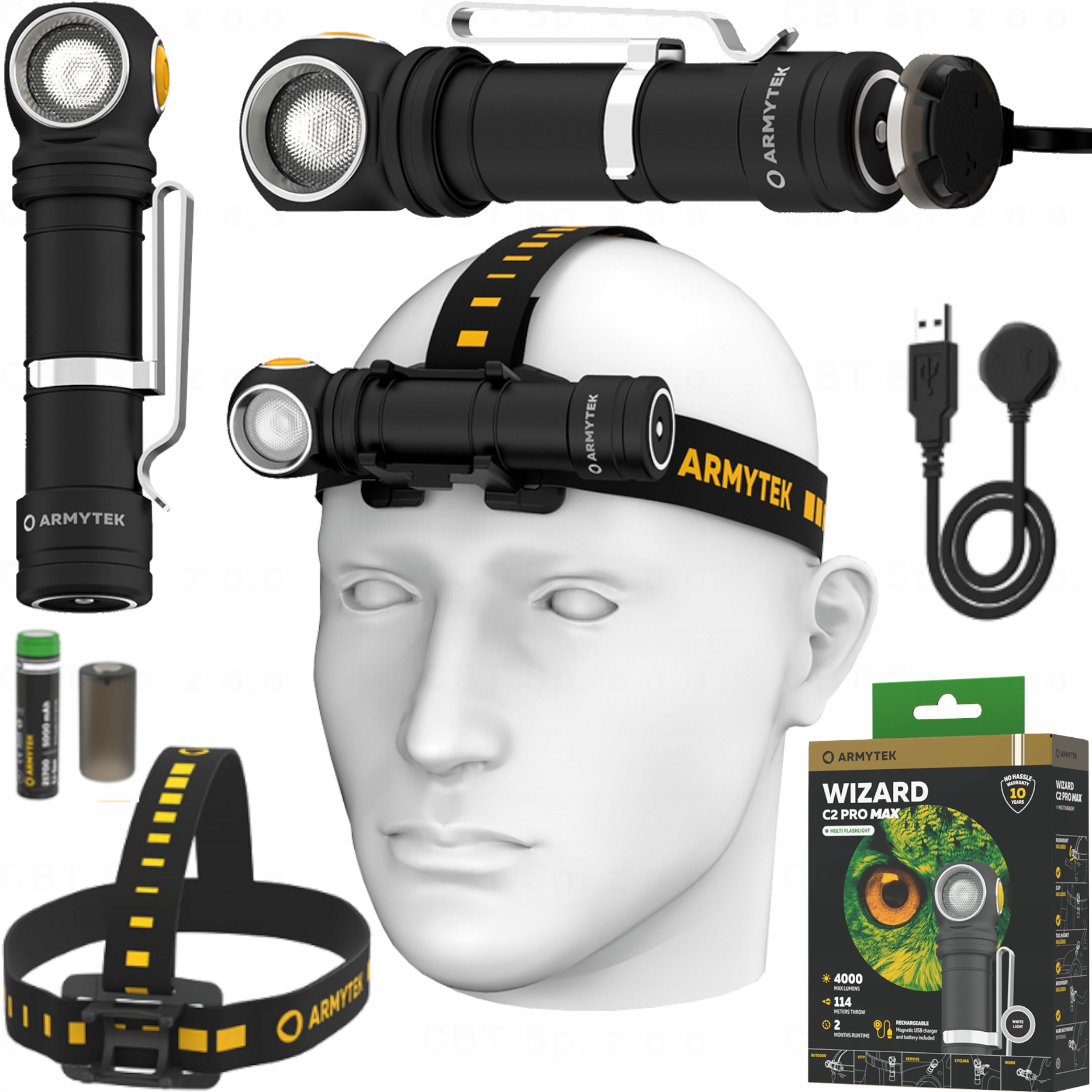 LATARKA CZOŁOWA WIZARD C2 PRO MAX AKU LED 4000lm LAMPA ROWEROWA ...