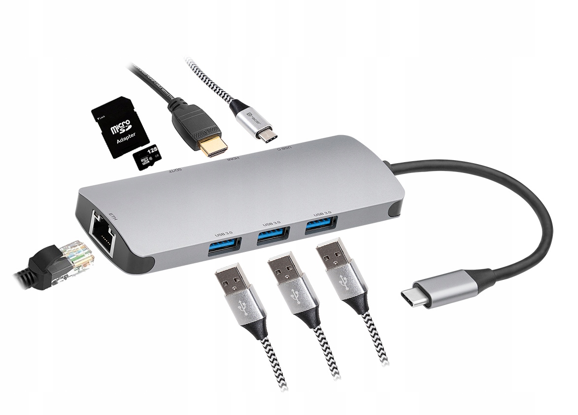 HUB USB ADAPTER 3.0 ROZDZIELACZ USB-C ROZGAŁĘŹNIK HDMI RJ45 4K PD 100W - Sklep, Opinie, Cena w ...