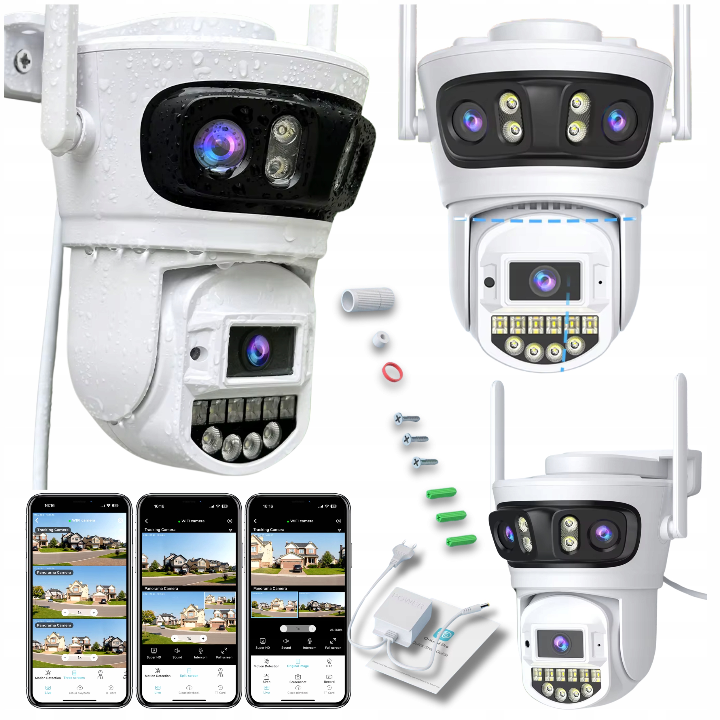 POTRÓJNA KAMERA ZEWNĘTRZNA WIFI IP SMART OBROTOWA QHD 3x 5MP ZOOM ...