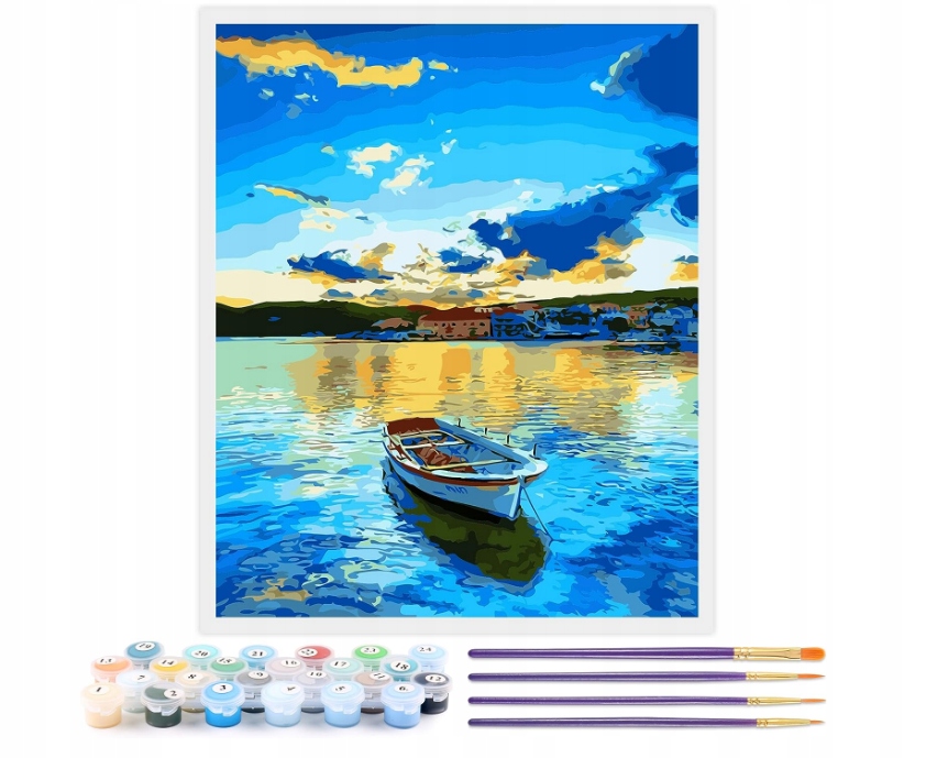 Malowanie po numerach morze łódka 50x40cm • Cena, Opinie - Allegro