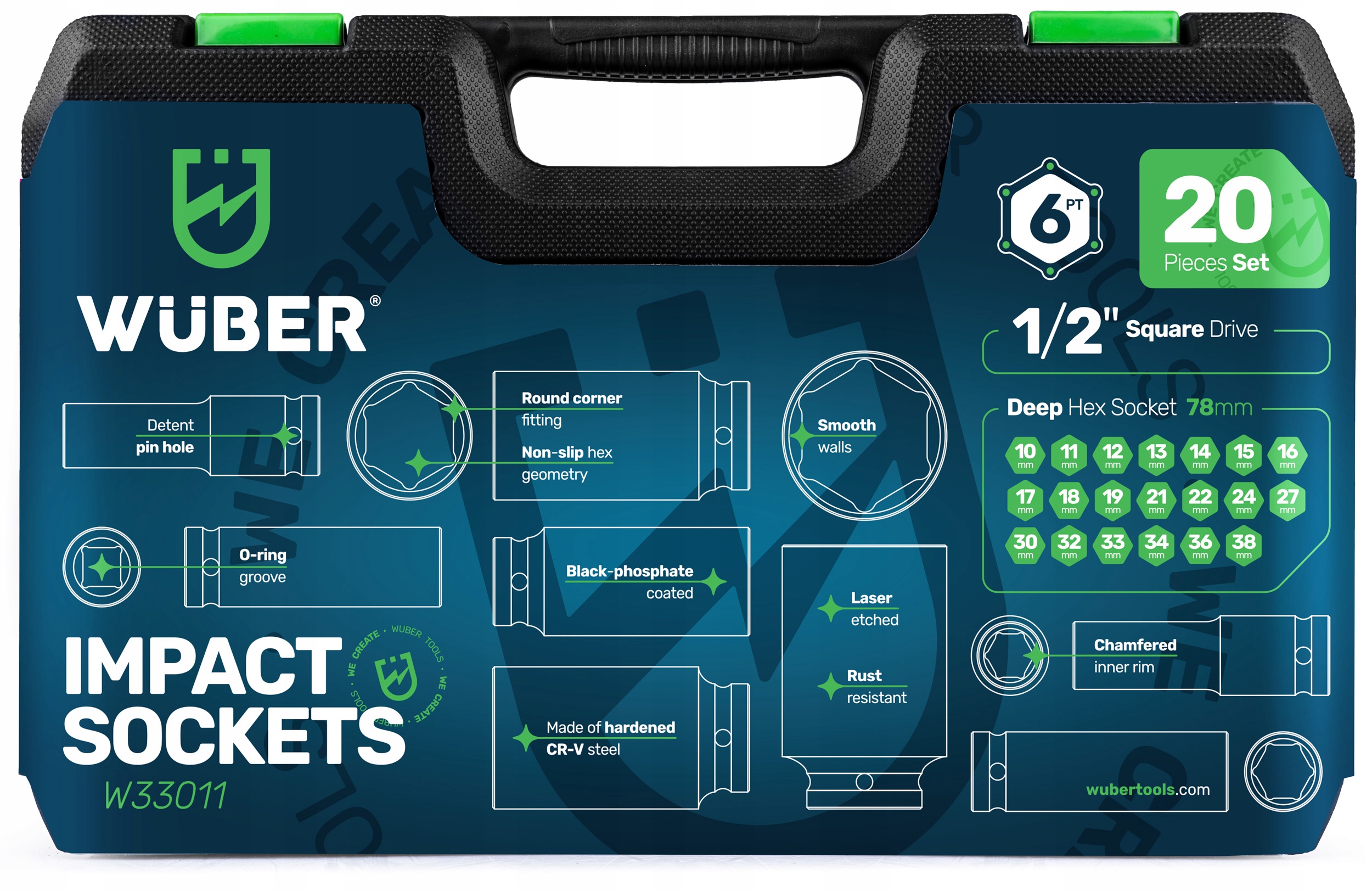 ZESTAW NASADEK UDAROWYCH 20 SZT. 1/2" 6-KĄTNE GŁĘBOKIE DŁUGIE 10-38MM WUBER - Wuber | Sklep ...