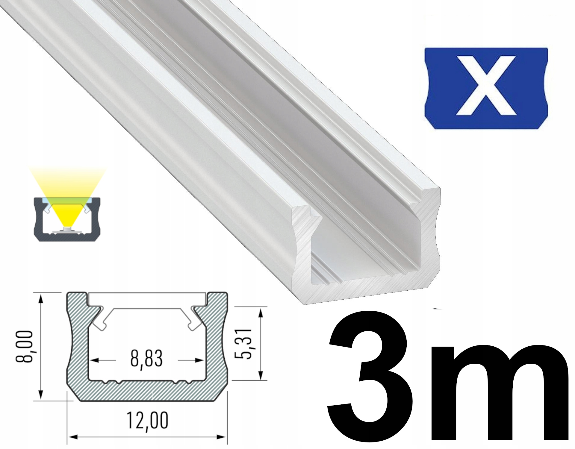 PROFIL LED 3M ALUMINOWY DO TAŚM 12mm WĄSKI TYP X BIAŁY LAKIEROWANY 3M ...