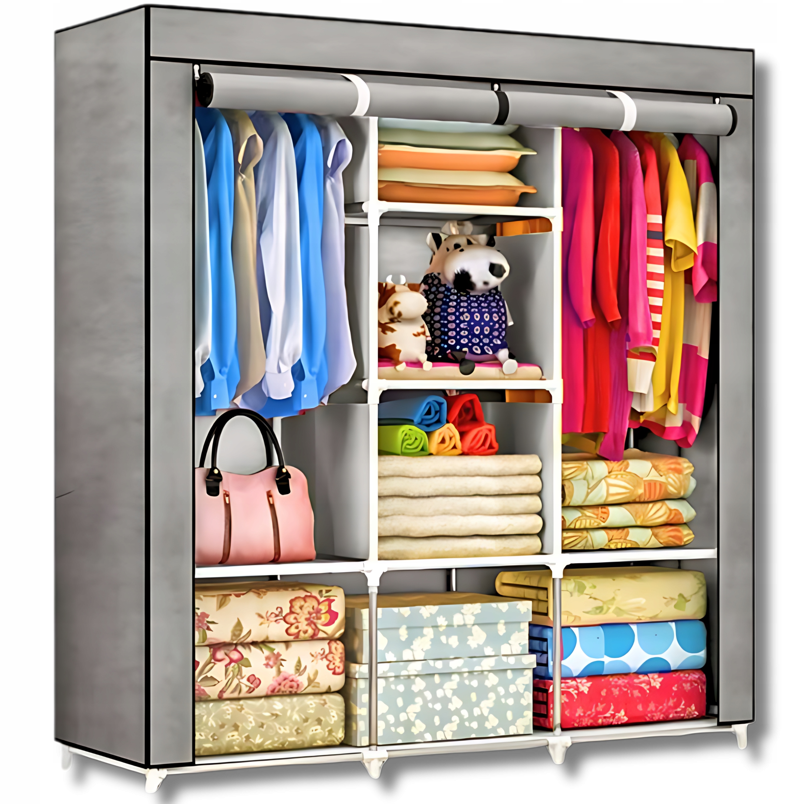SZAFA TEKSTYLNA MATERIAŁOWA UBRANIA SKŁADANA GARDEROBA ORGANIZER 2X ...