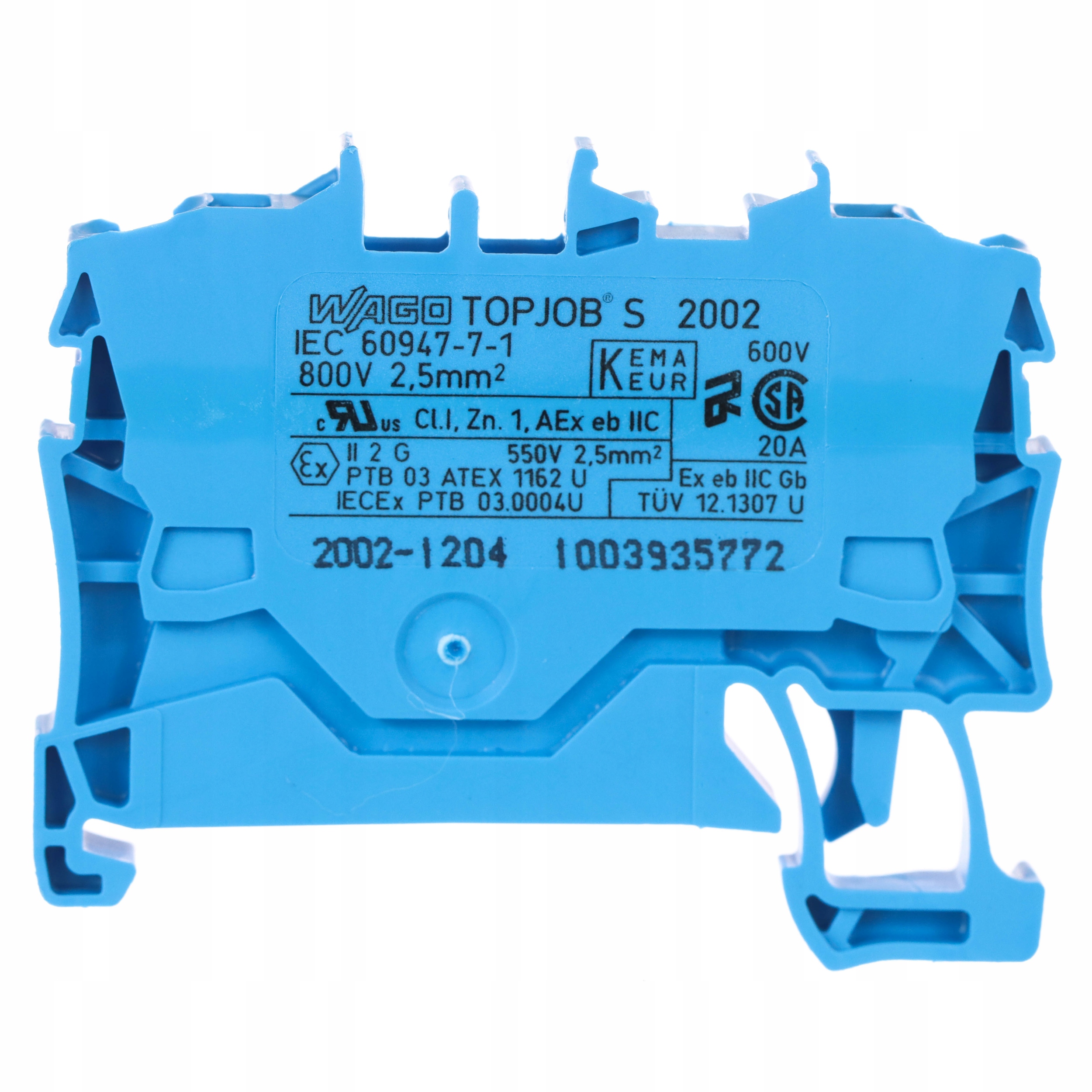 Złączka przelotowa WAGO 2002-1204 niebieska 2,5mm² Push-in szyna DIN ...