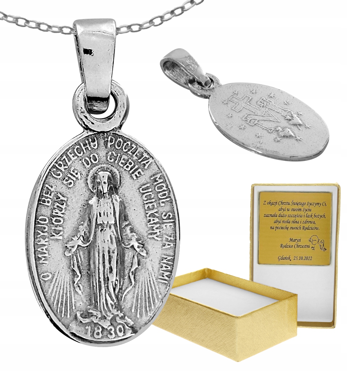 SREBRNY MEDALIK Z MATKĄ BOSKĄ CUDOWNĄ NA KOMUNIE • Cena, Opinie ...