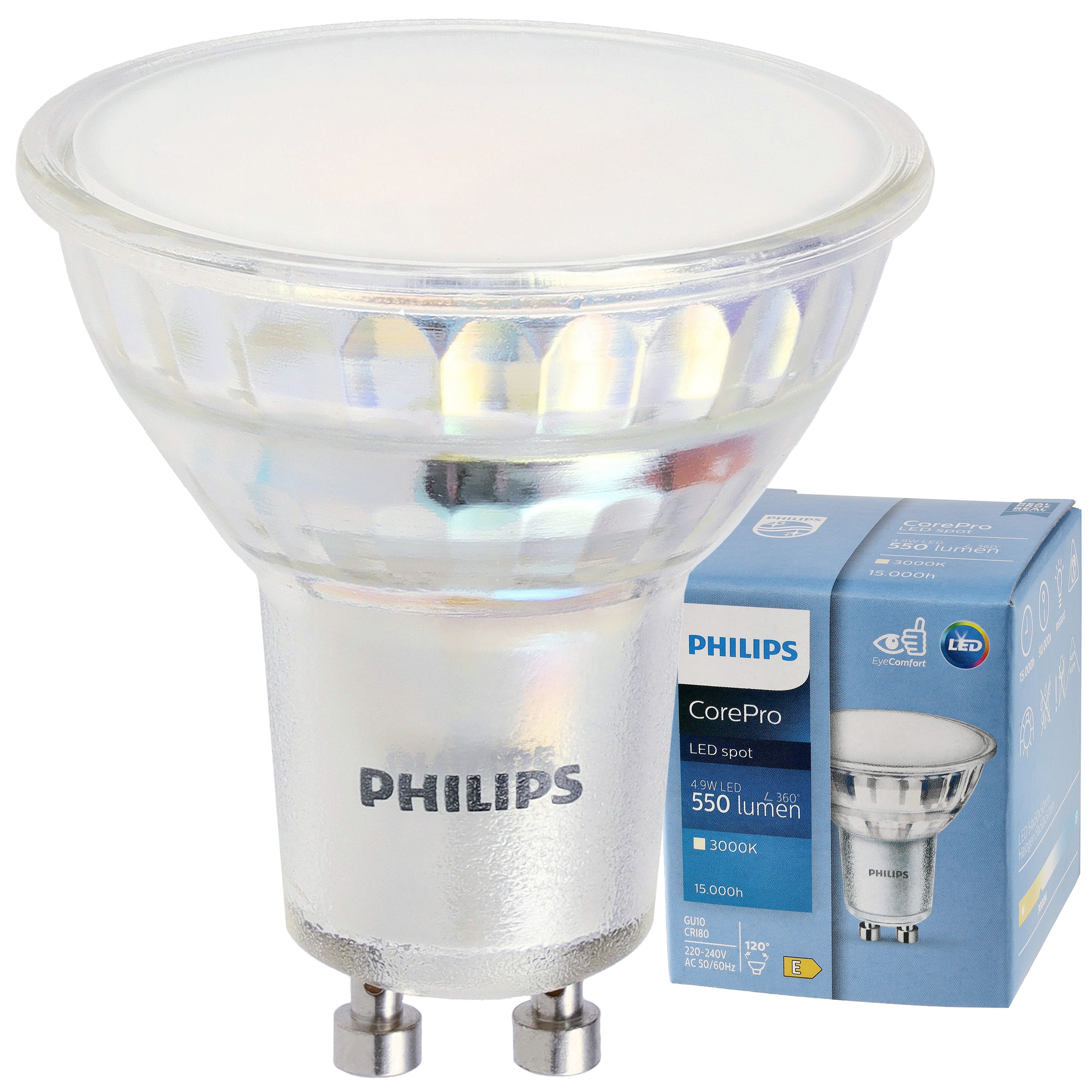 LED žiarovka GU10 PHILIPS 4,9W = 50W 550lm Teplá farba 3000k Corepro ...