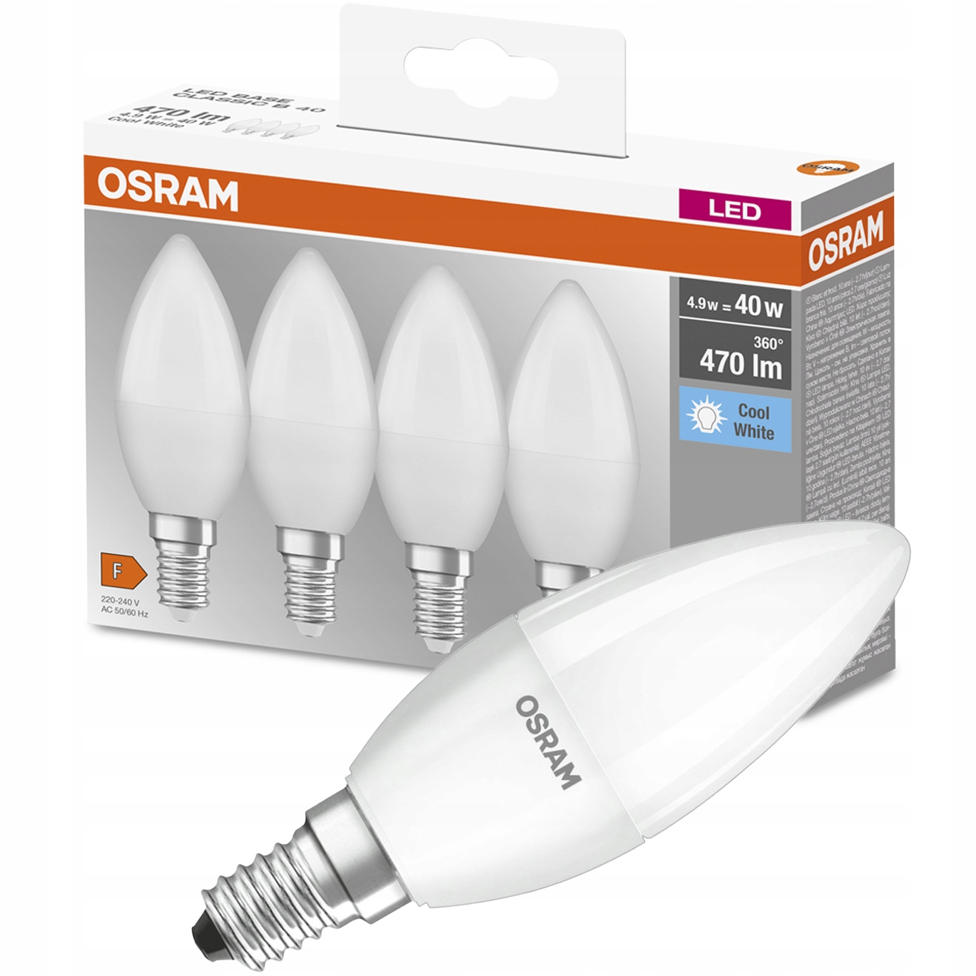 4PAK Żarówka LED E14 B35 5,5W = 40W 470lm 4000K Neutralna OSRAM Base (4058075819610) • Cena ...