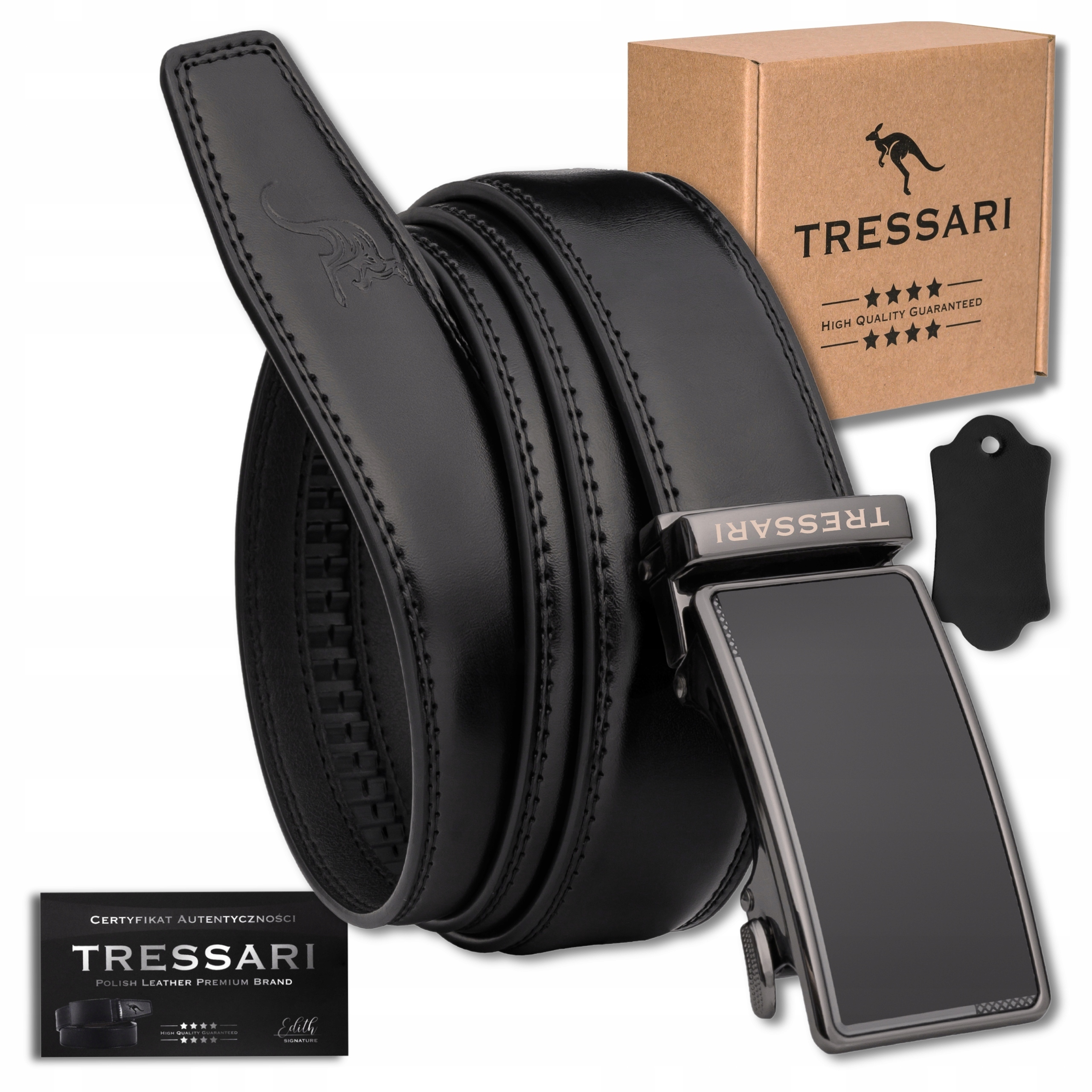Pasek męski czarny automat klamra garnituru TRESSARI skóra naturalna ...