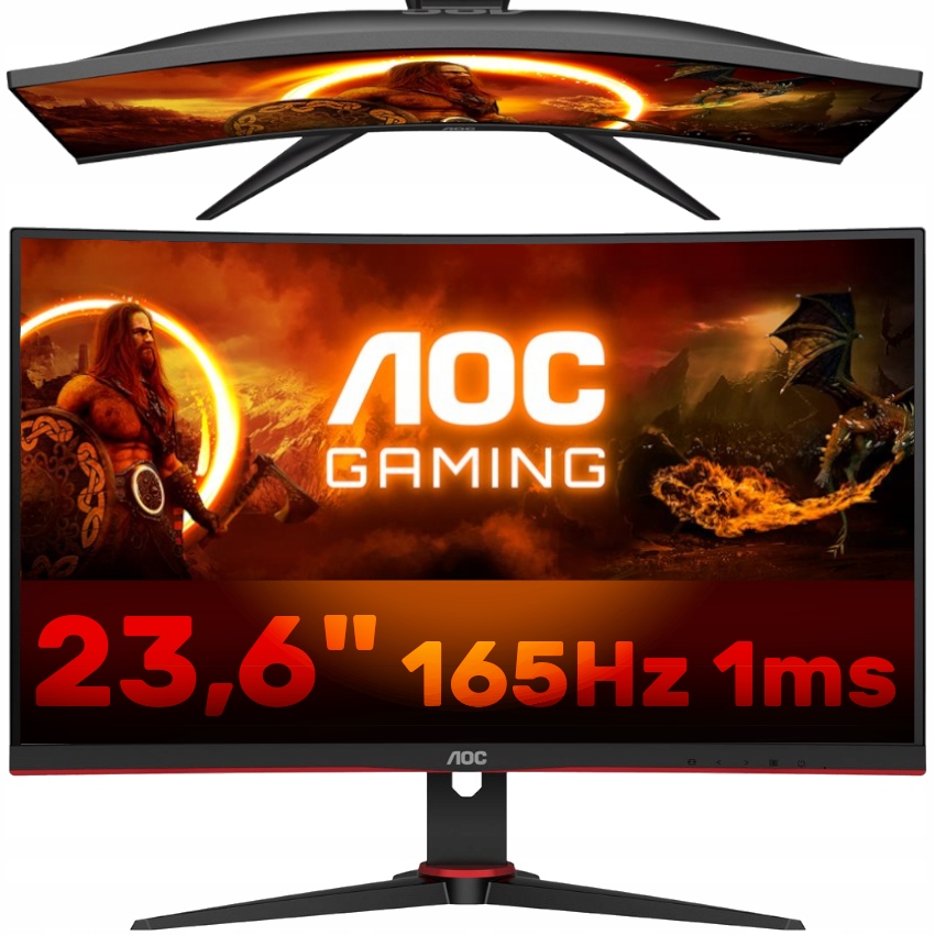 Herní monitor 24 PALCŮ AOC 165Hz 1ms VA CURVED HLASY HDMI DP FullHD za ...