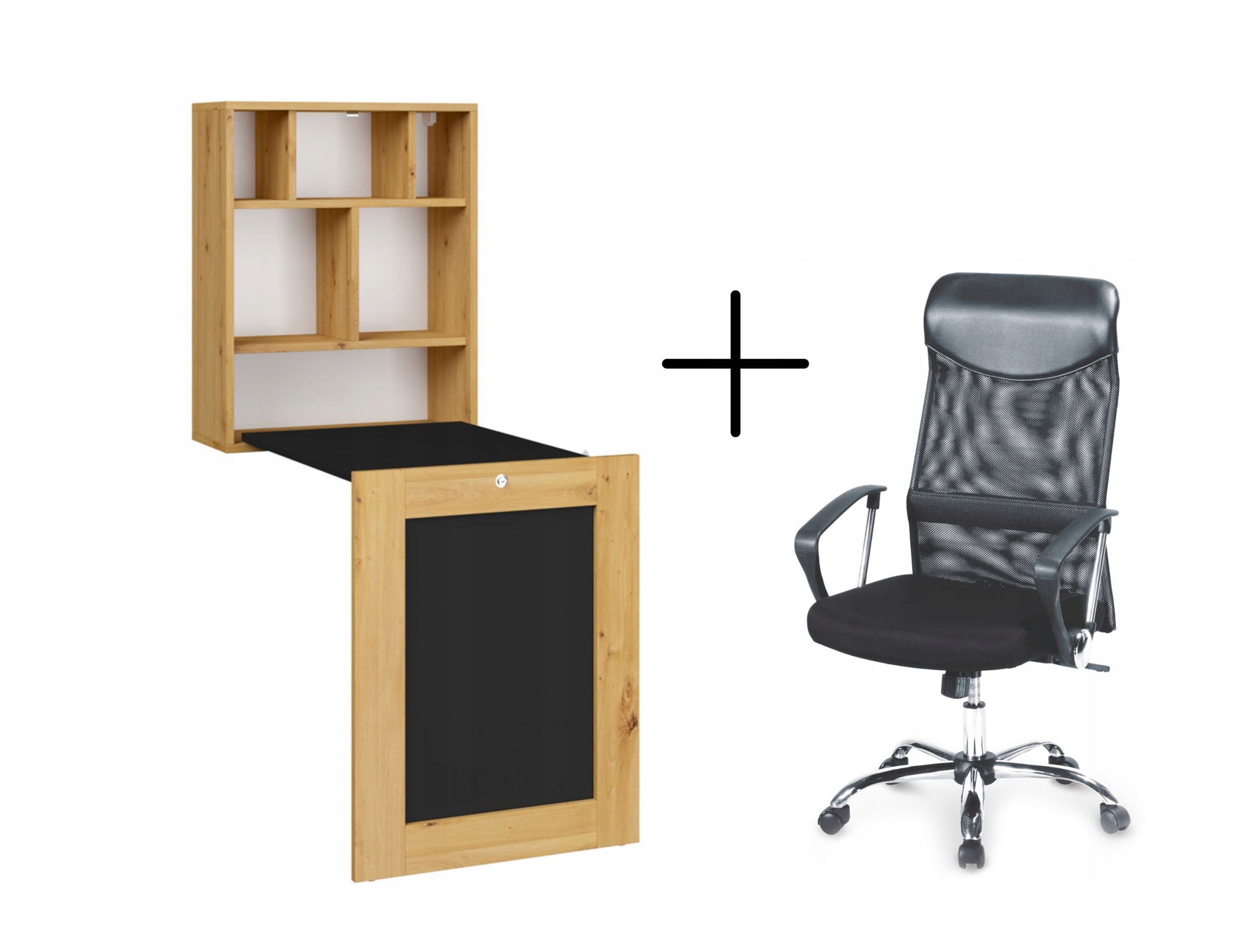 Biurko rozkładane wiszące TILT dąb artisan + Fotel do biurka VIRE ...