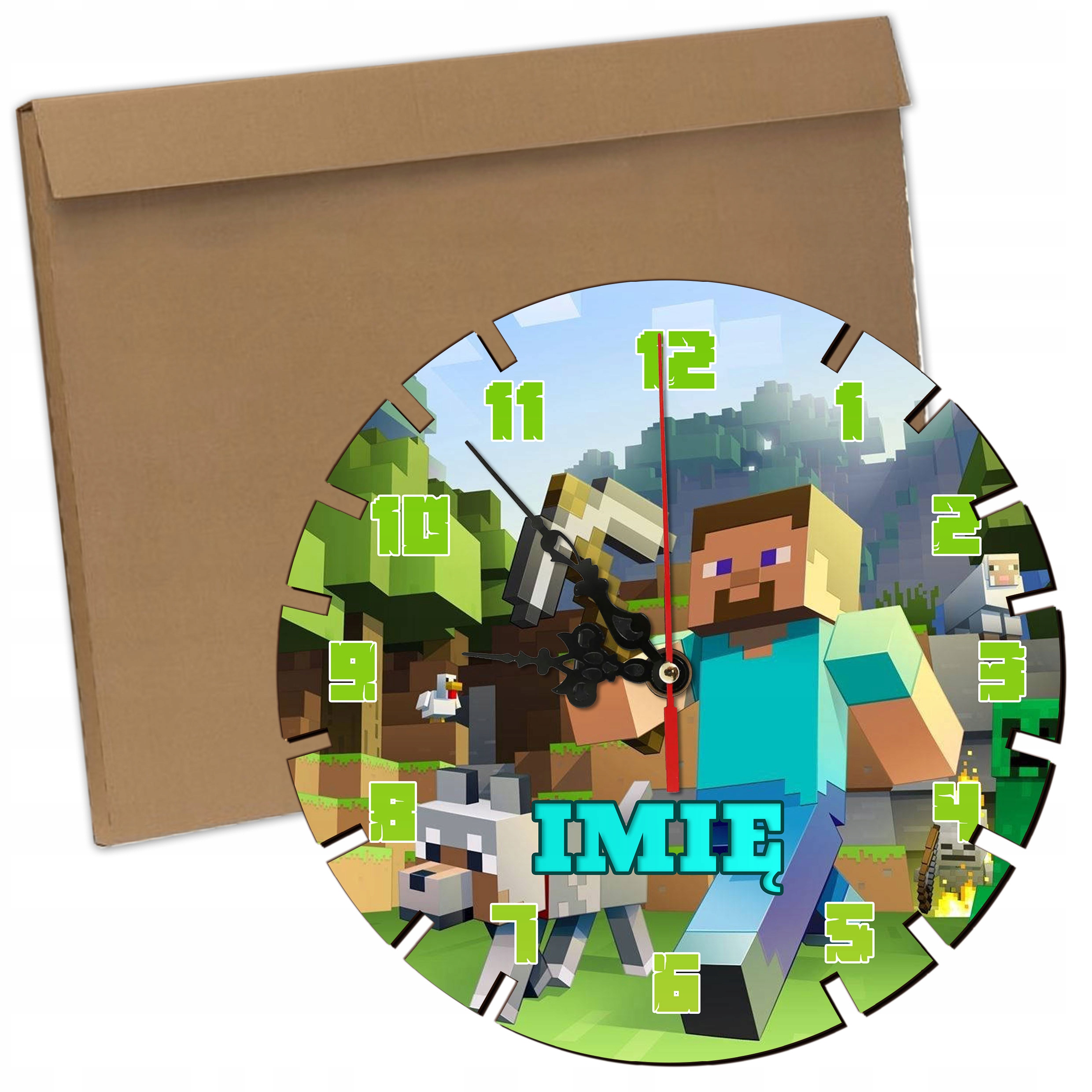 ZEGAR ŚCIENNY DZIECIĘCY IMIĘ NA ŚCIANĘ MINECRAFT PREZENT MIKOŁAJ ŚWIĘTA ...