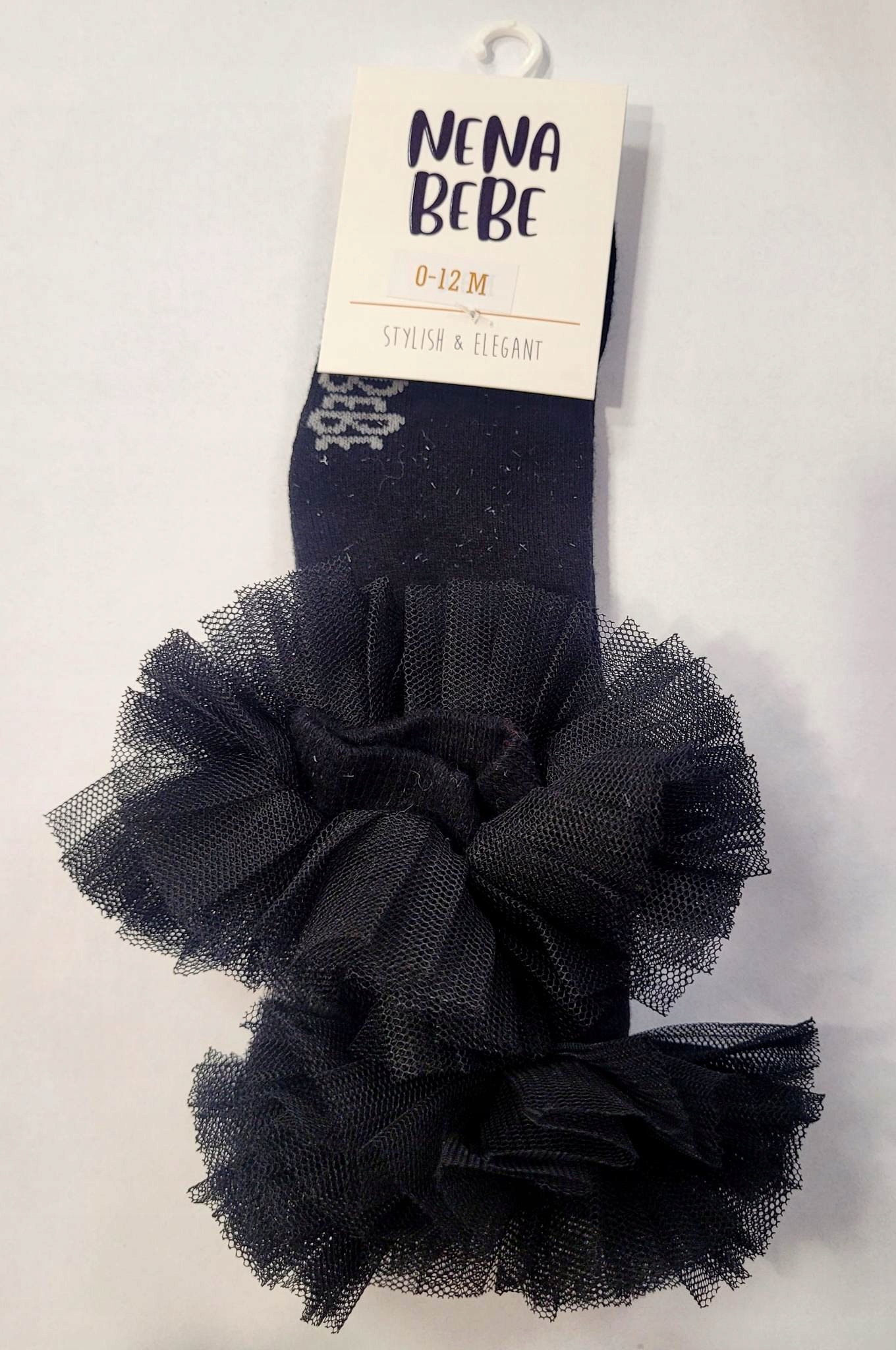 NENA BEBE TÜLL RÖVID ZOKNI FODORRAL FEKETE 0-6 HÓ, • Ár, Vélemények - Allegro