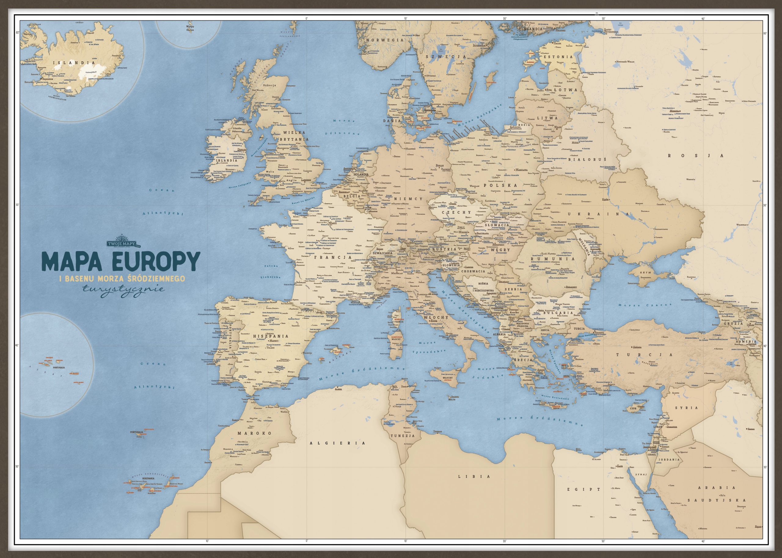 Mapa Europy i basenu Morza Śródziemnego - turystyczna "classic ...