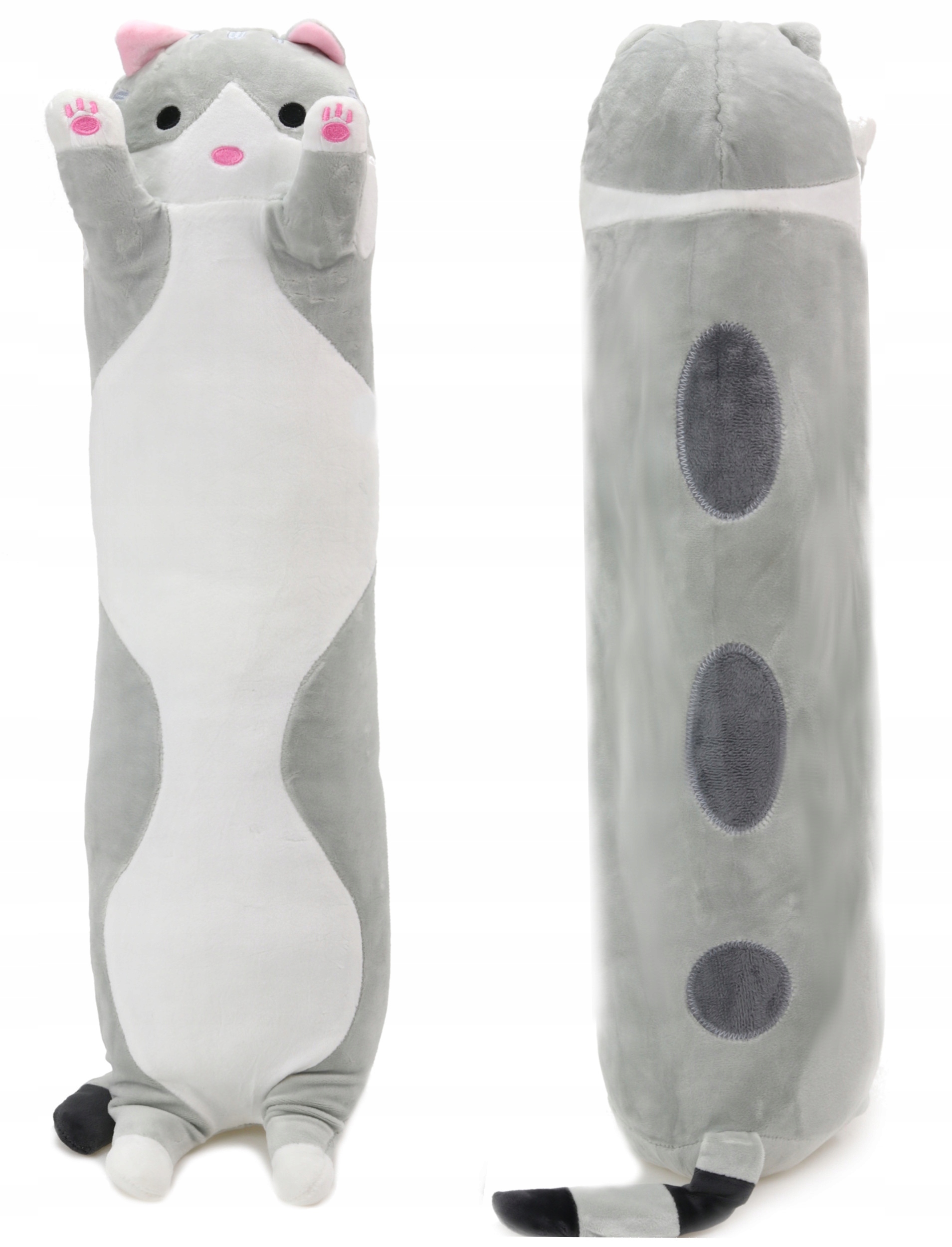 Kot Pluszowy Parówka Maskotka 70cm Miękki, PRZYTULANKA, Pluszak SZARY ...