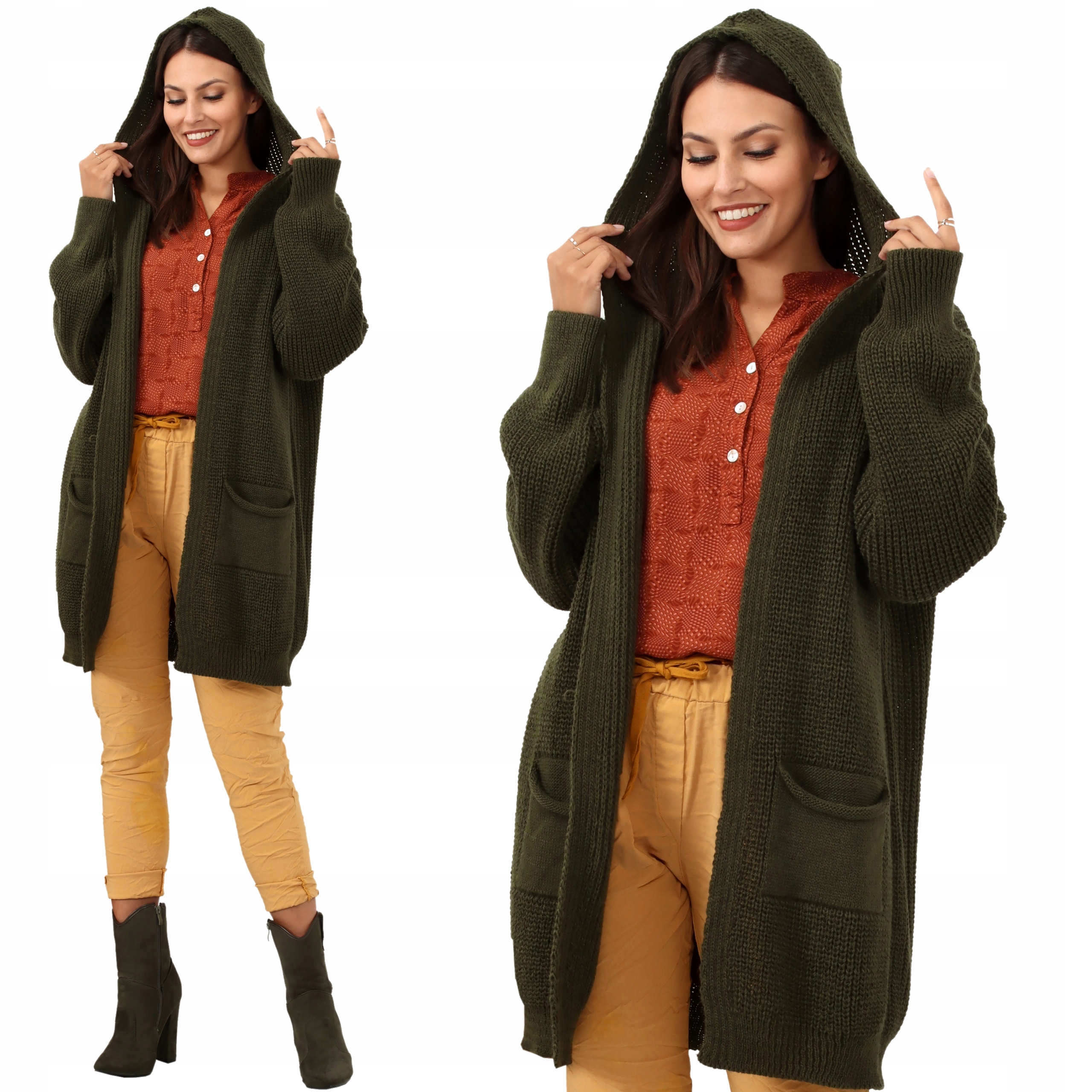 Modny damski SWETER KARDIGAN kaptur kolory Z708 12664093264 - Allegro.pl