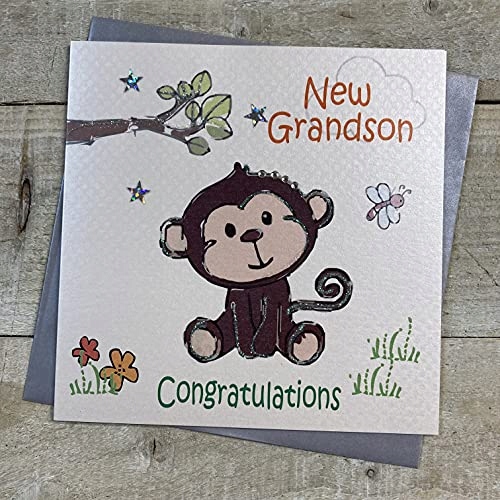 white cotton cards Mazel Tov' Handmade New Grandson Card (Cheeky Monkey ...