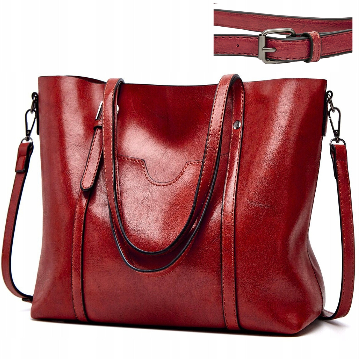 POJEMNA SKÓRZANA TORBA DAMSKA MIEJSKA TOREBKA NA RAMIE MODNA KLASYCZNA ...