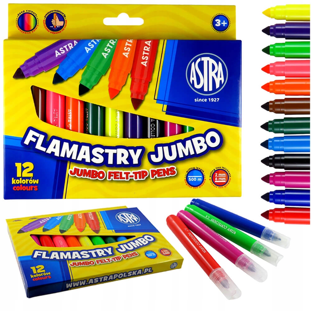 Flamastry Jumbo 12 kolorów Astra (5900263230419) • Cena, Opinie ...