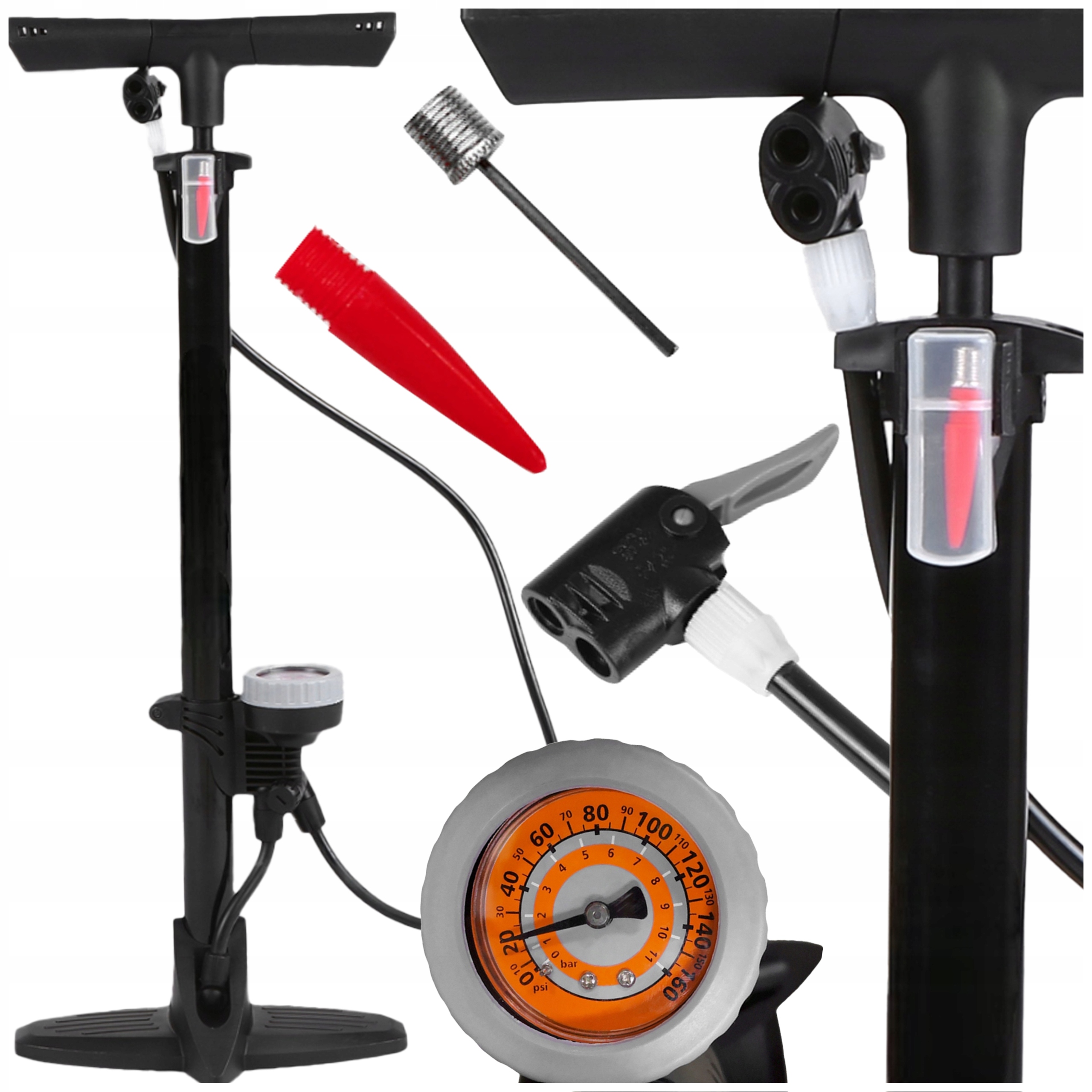 POMPKA ROWEROWA SAMOCHODOWA Z MANOMETREM DO ROWERU PODŁOGOWA RĘCZNA ...