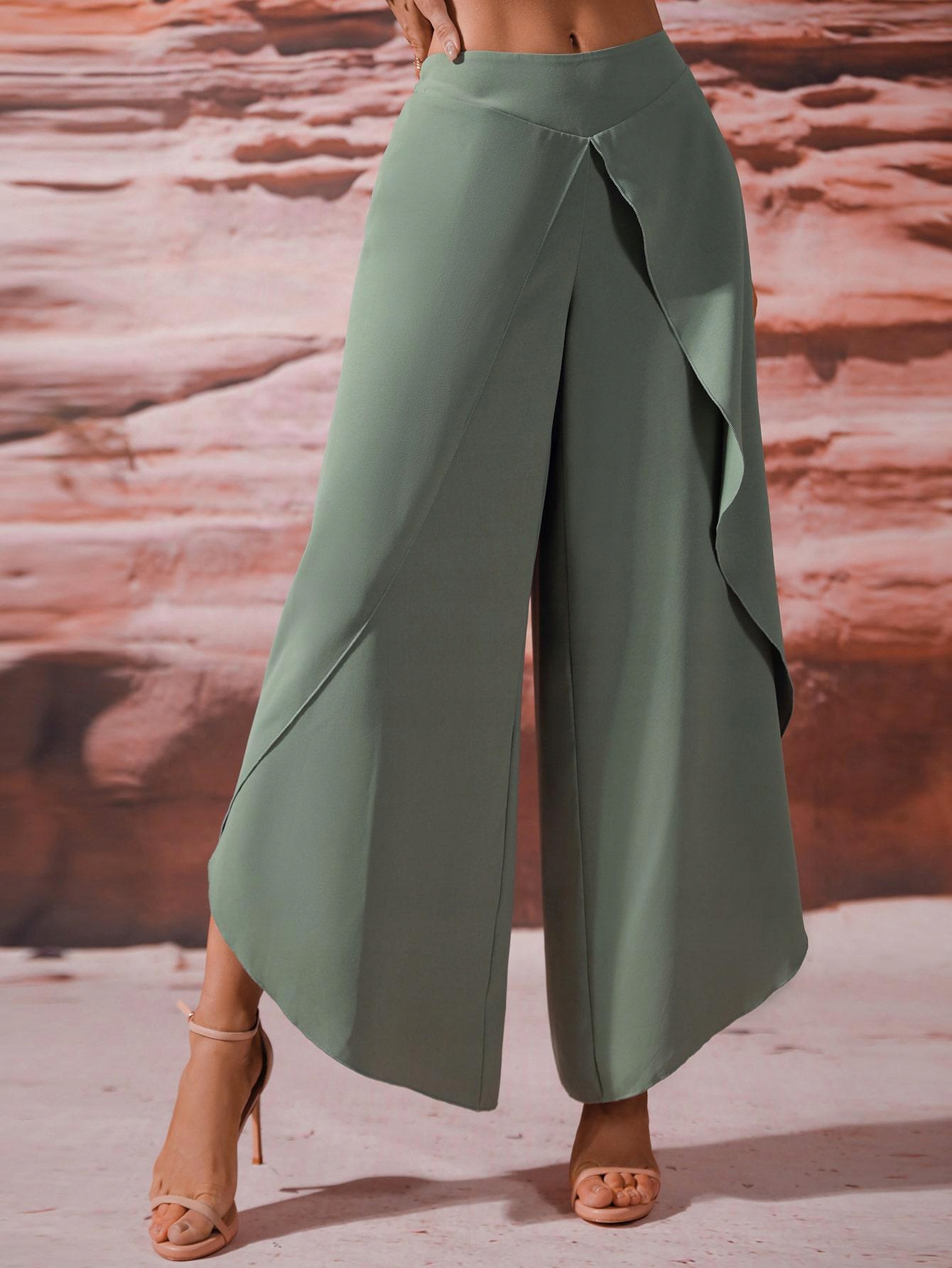 R70F004 ELEGANCKIE SPODNIE SZEROKIE ZIELEŃ SHEIN S 13738034307 - Allegro.pl