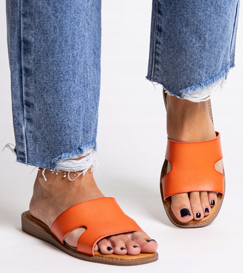 Klapki damskie pomarańczowe z eko skóry 29738 rozmiar 37 • Cena, Opinie ...