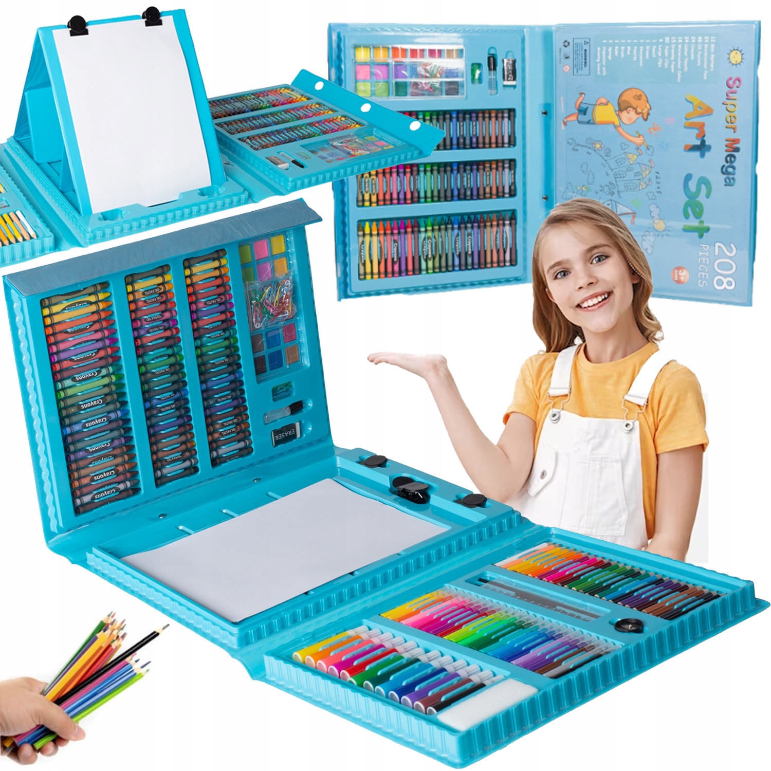 ZESTAW DO MALOWANIA RYSOWANIA ARTYSTYCZNY WALIZKA Niebieska DZIECI ...