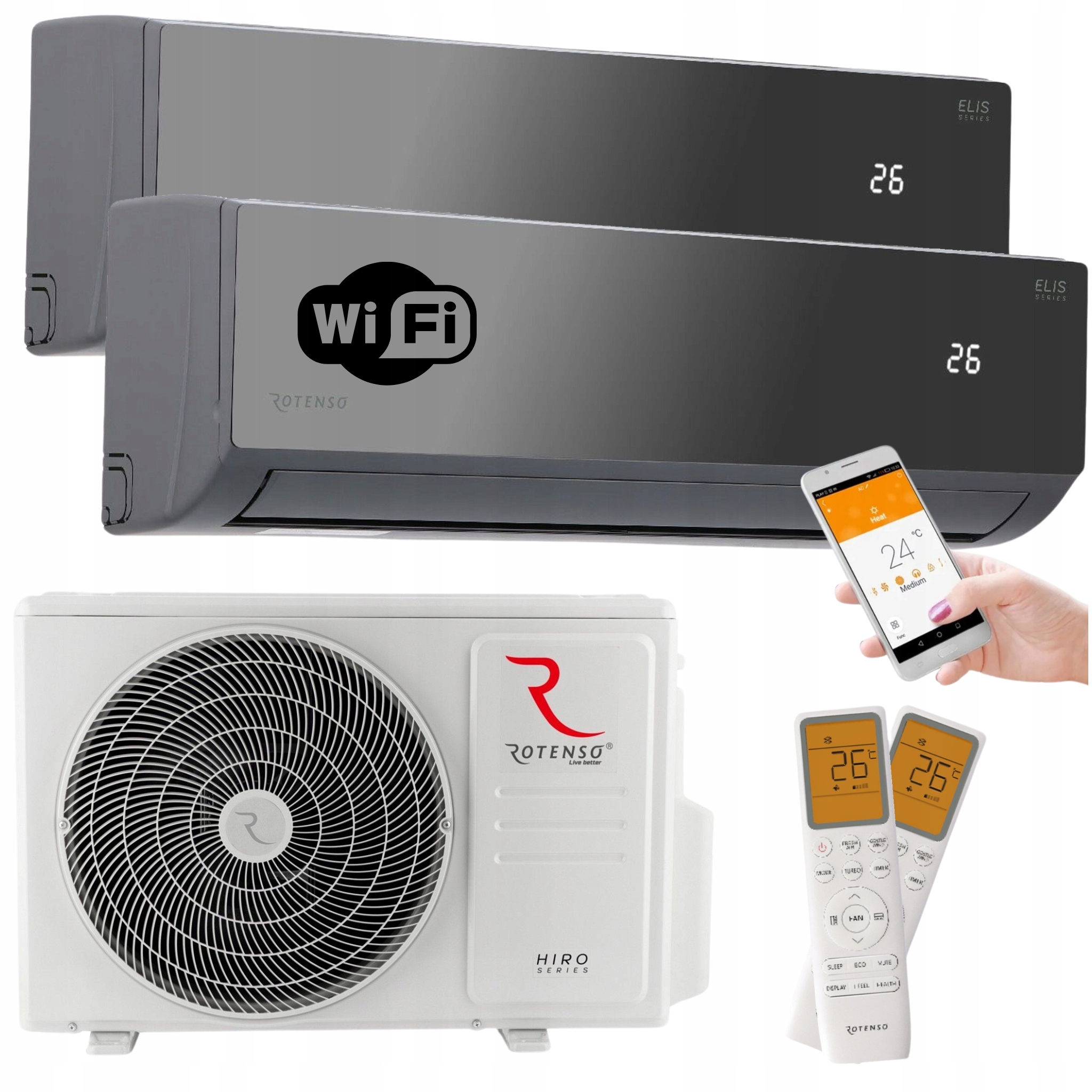 Klimatyzacja Multisplit ROTENSO 2x ELIS X WIFI E26+E35 do mieszkania 5 ...