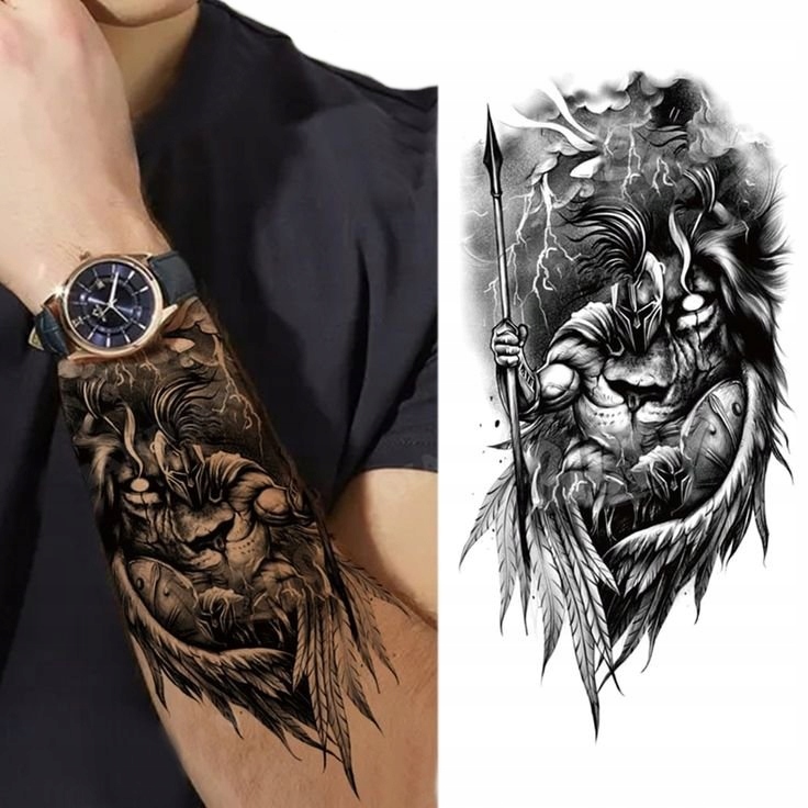 TATUAŻE TYMCZASOWE wodne mocny tatuaż Lew Wojownik TM81 (5904031580225 ...