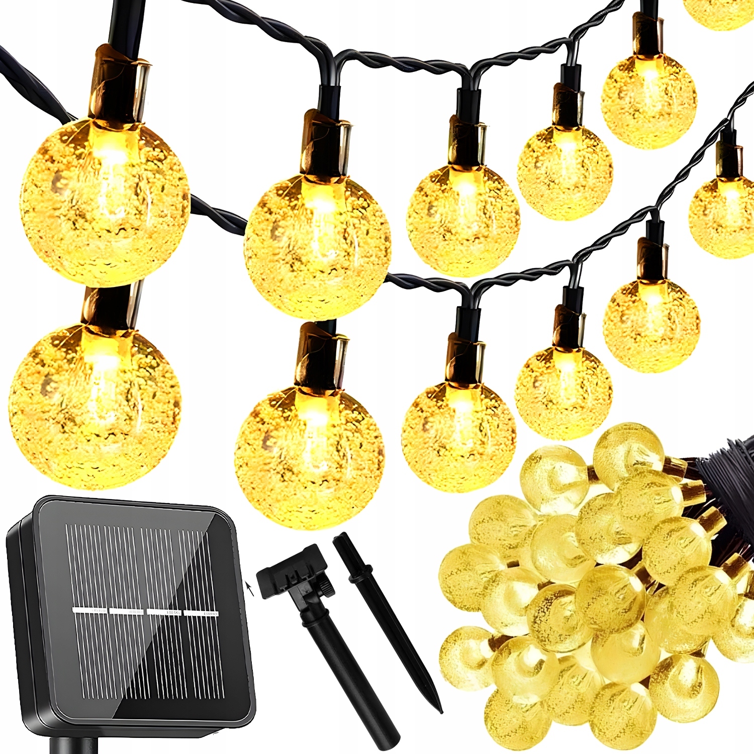 GIRLANDA SOLARNA OGRODOWA LAMPKI ZEWNĘTRZNE LED ŻARÓWKI 30 LED 450cm CIEPŁE (0008405241684 ...