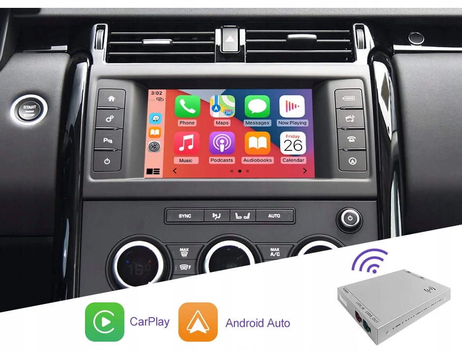JAGUAR XF XE F-TYPE F-PACE BEZPRZEWODOWY CARPLAY ANDROID AUTO BOX ...