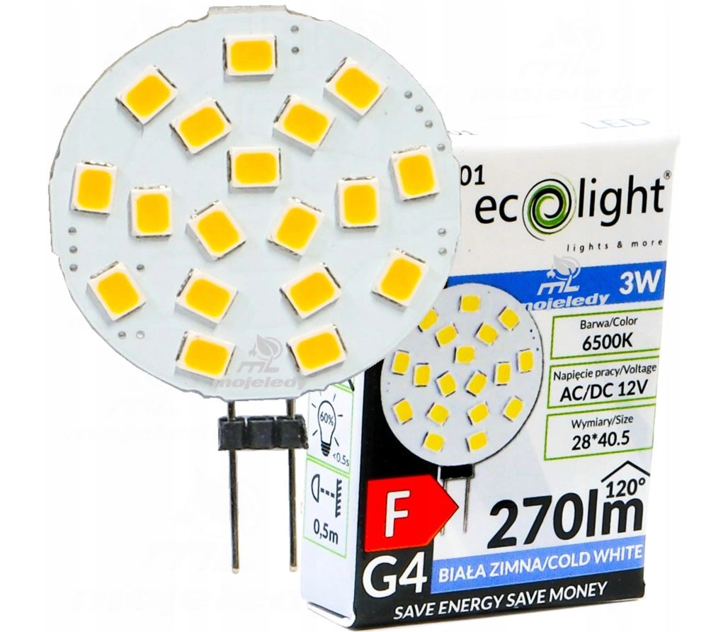 Żarówka LED Gwint G4 3W 12V AC/DC Barwa Zimna 6500K Talerzyk (EC79801 ... Żarówka LED Gwint G4 3W 12V AC/DC Barwa Zimna 6500K Talerzyk (EC79801 ...