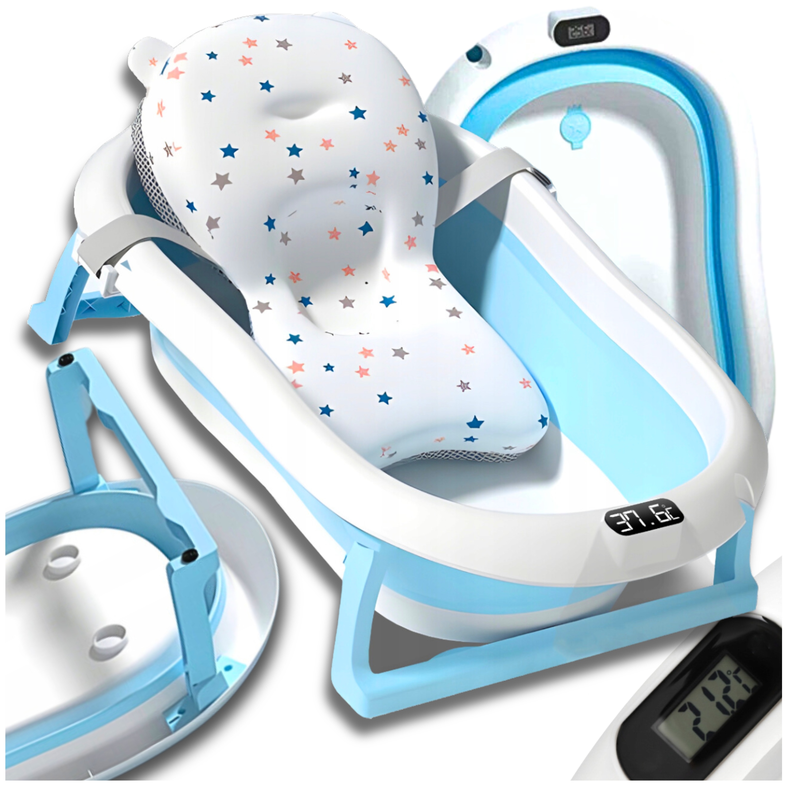 DĚTSKÁ SKLÁDACÍ VANIČKA pro miminka LCD teploměr POLŠTÁŘ za 481.00CZK ...