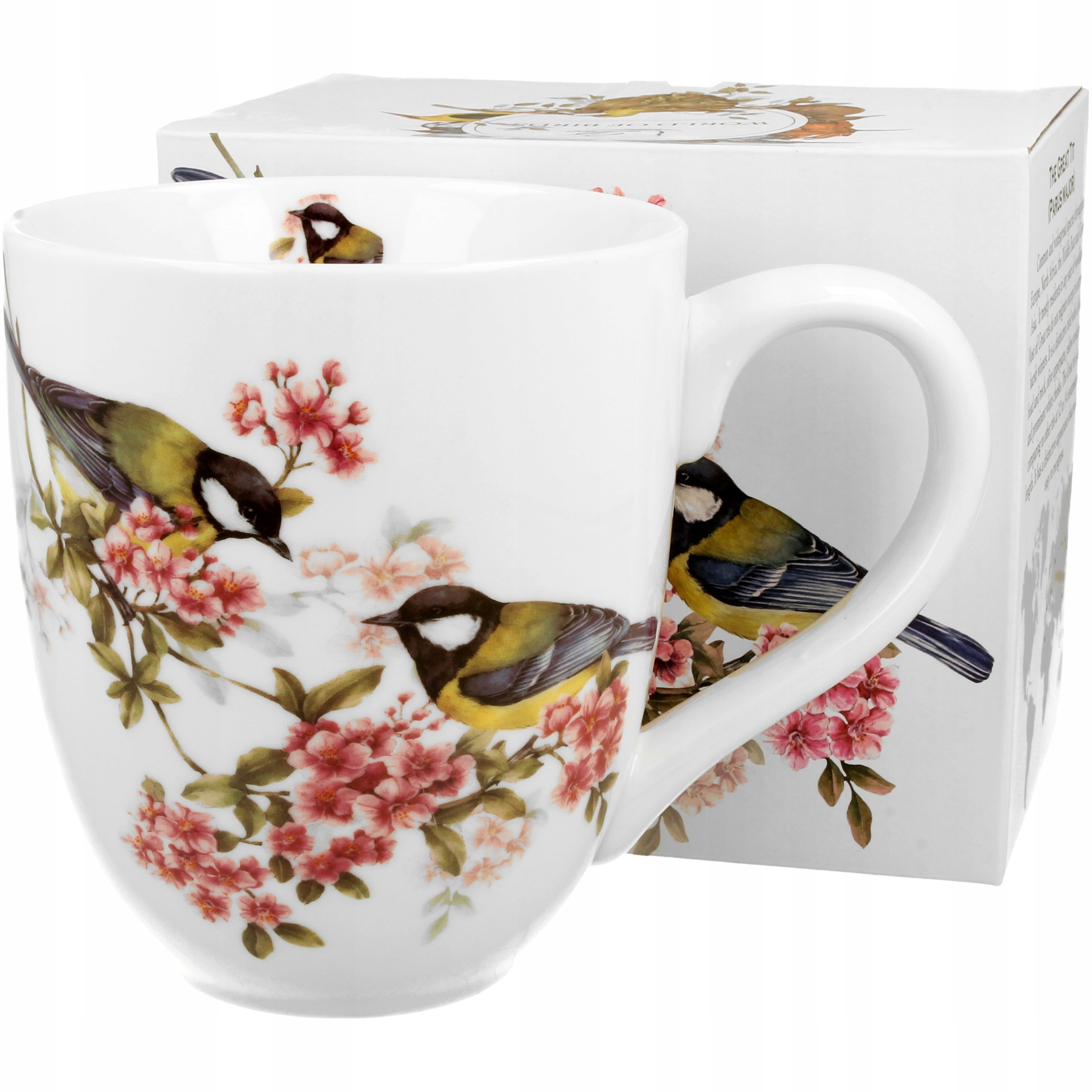 Velký PORCELÁNOVÝ XXL hrnek 1000 ml na KÁVU ČAJ - Ptačí svět SÝKORKY za ...