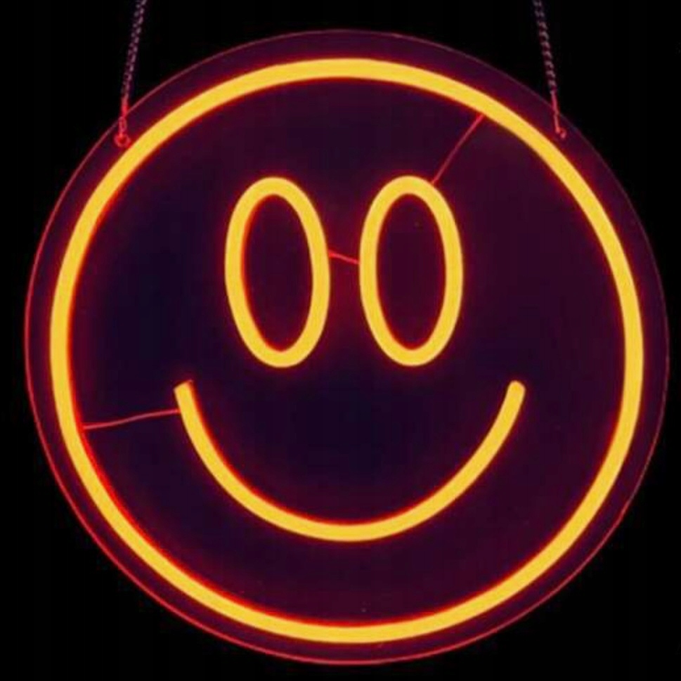 Duzy Neon LED Emotka, Emotikona, Uśmiech, neon na ścianę, znak neonowy ...