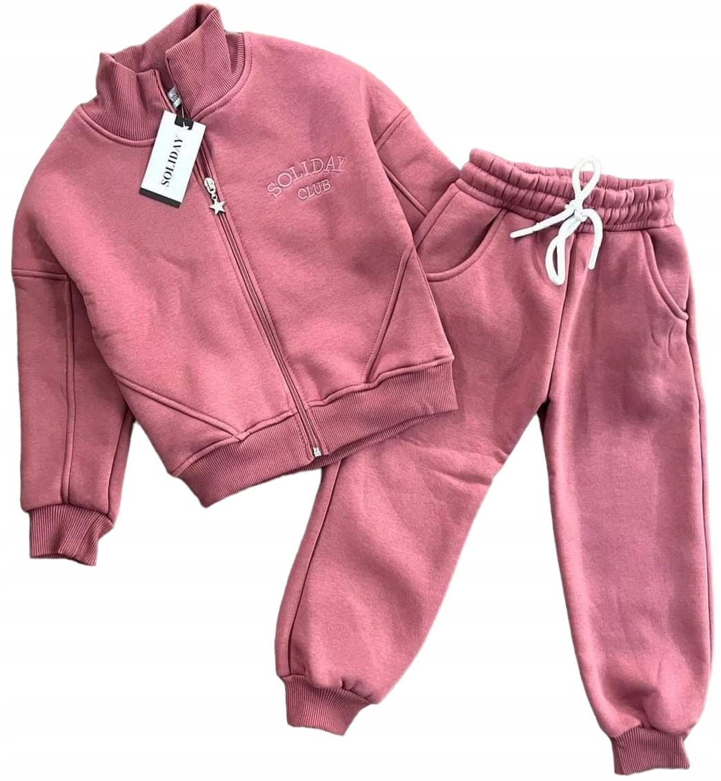 Dresy dla dziewczynek ocieplane bluza na zamek stójka komplet oversize ...