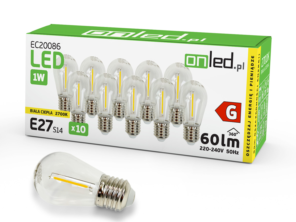 10x Żarówka LED Filament E27 1W 2700K Ciepła do Girland Ozdobna Edison ...