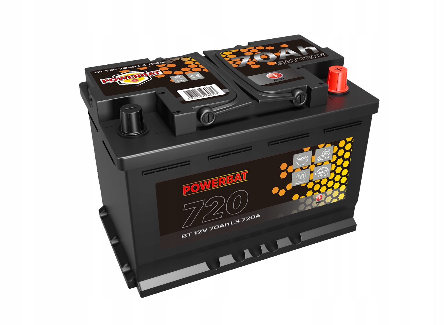 Akumulator PowerBat 12V 70AH, 70 AH, 720A(EN) AGM START-STOP, 278x175x190 5907707580383 za 620 ...