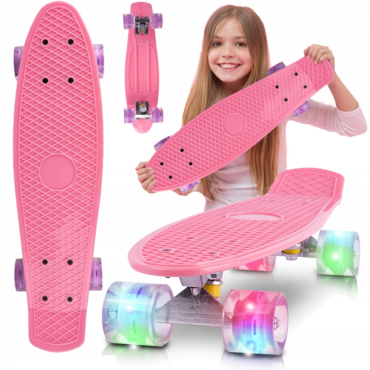 DESKOROLKA FISZKA DESKA ŚWIECĄCE KOŁA LED RGB 56 CM Różowa dla ...