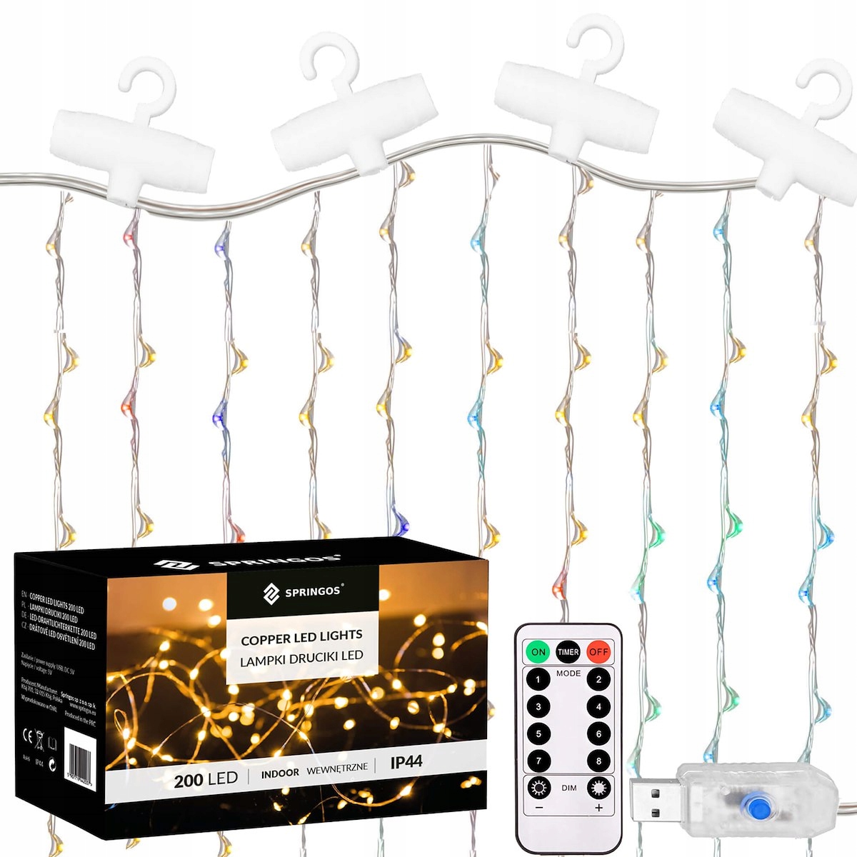 LAMPKI KURTYNA ŚWIETLNA MULTIKOLOR SOPLE ŚWIATŁO GIRLANDA USB 200LED ...