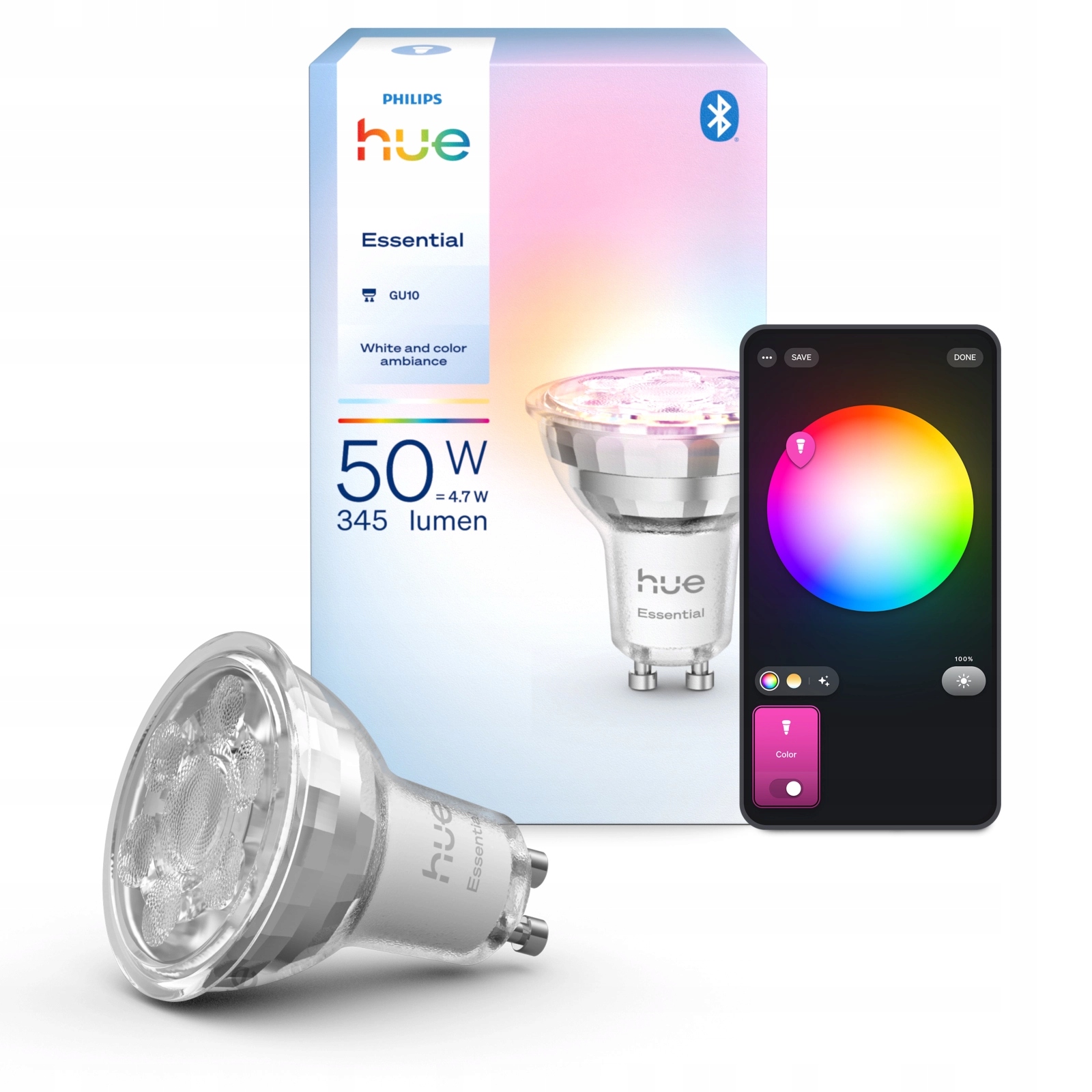 LED žárovka GU10 4,7W 345lm CCT + RGB Inteligentní Philips HUE ...
