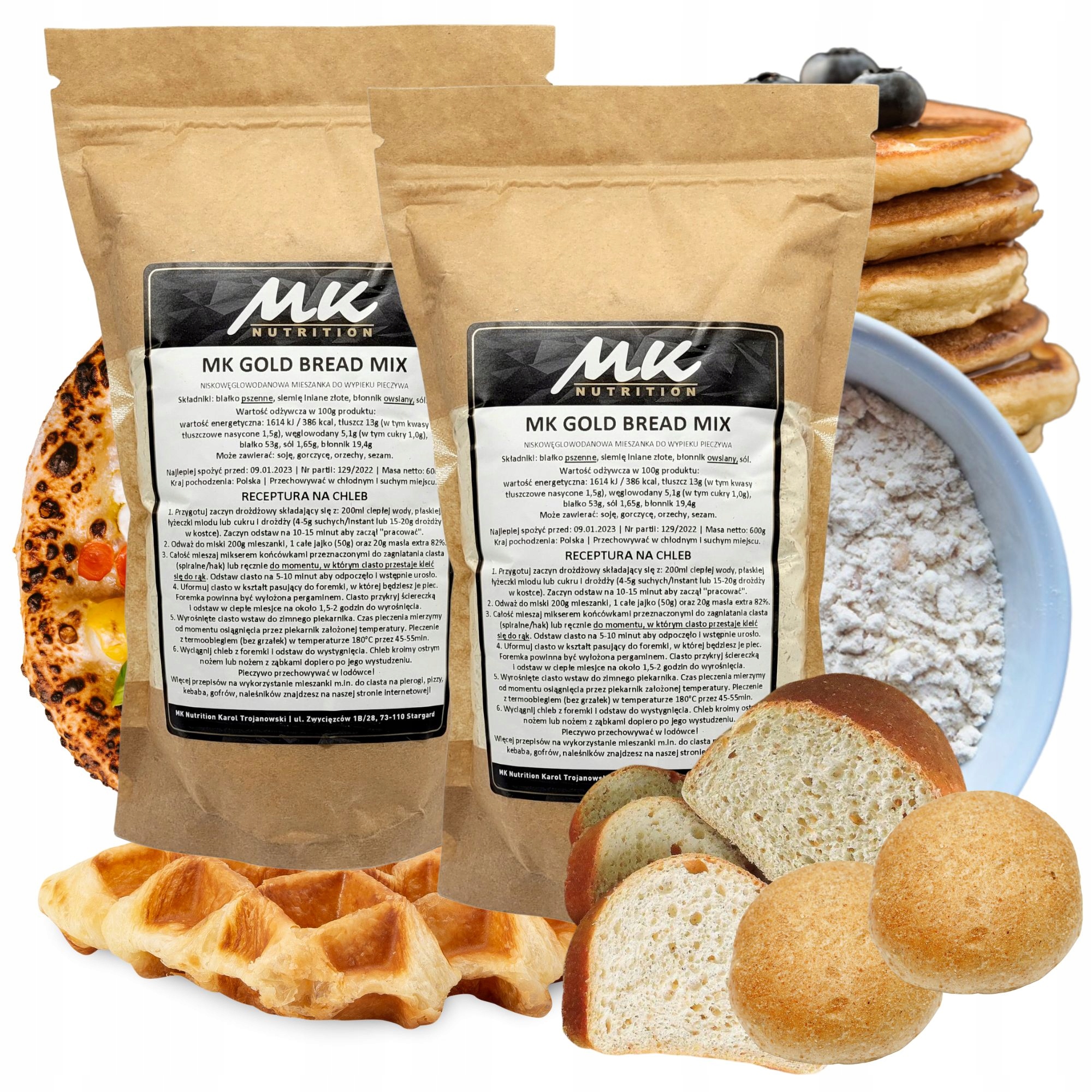 MIESZANKA CHLEBOWA NA KETO CHLEB MK Gold Bread Mix wysokobiałkowa 2x 600g (5903933061825) • Cena ...