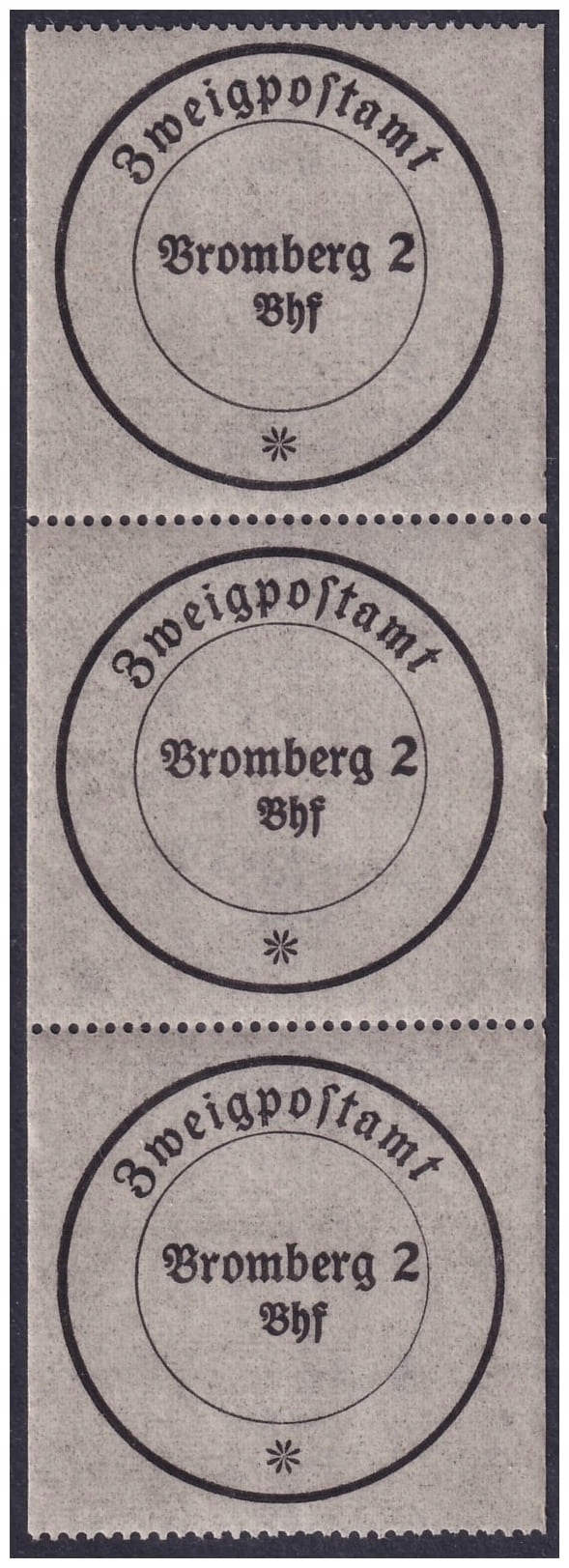 Poštovní nálepka - proužek 3 kusů - Bromberg Bahnhof 2 (Bydhošť) K2 ...