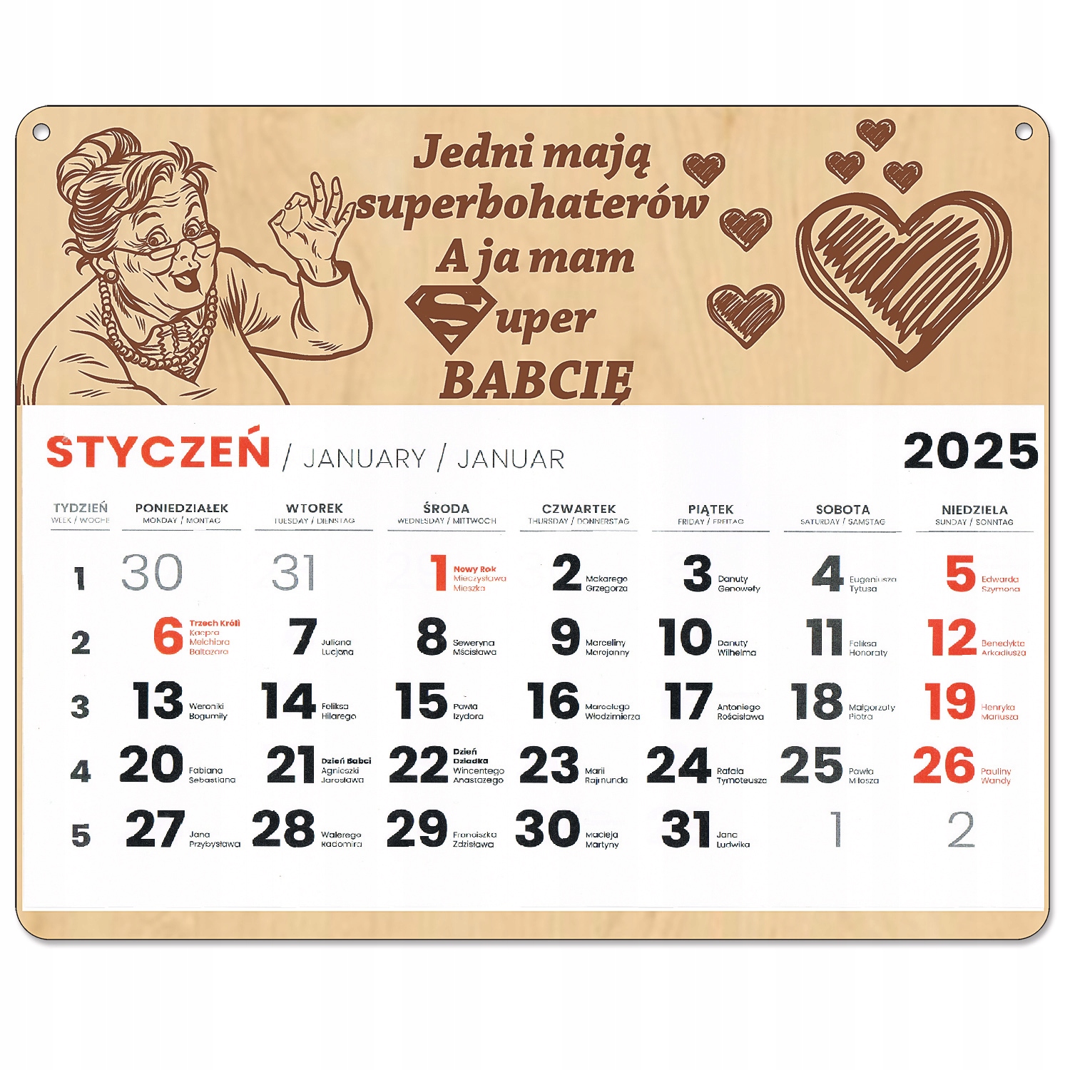 KALENDÁŘ NA DEN BABIČKY SUPER BABIČKA dárek NOVÝ ROK 2025 nástěnný ...