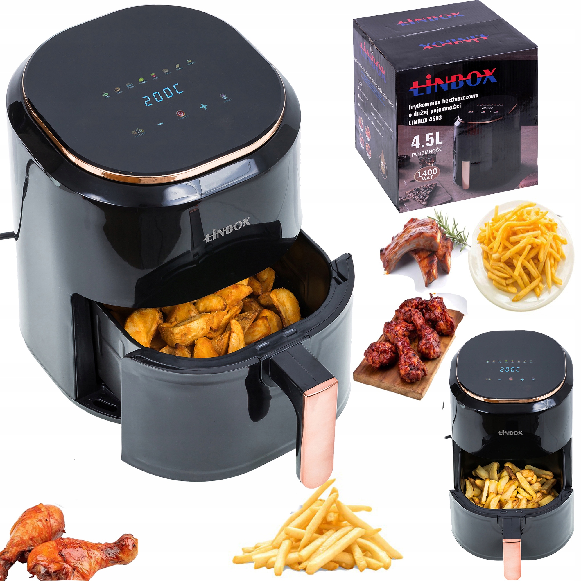 FRYTKOWNICA BEZTŁUSZCZOWA AIR FRYER LINBOX CZARNA POLSKIE MENU - Sklep, Opinie, Cena w Allegro